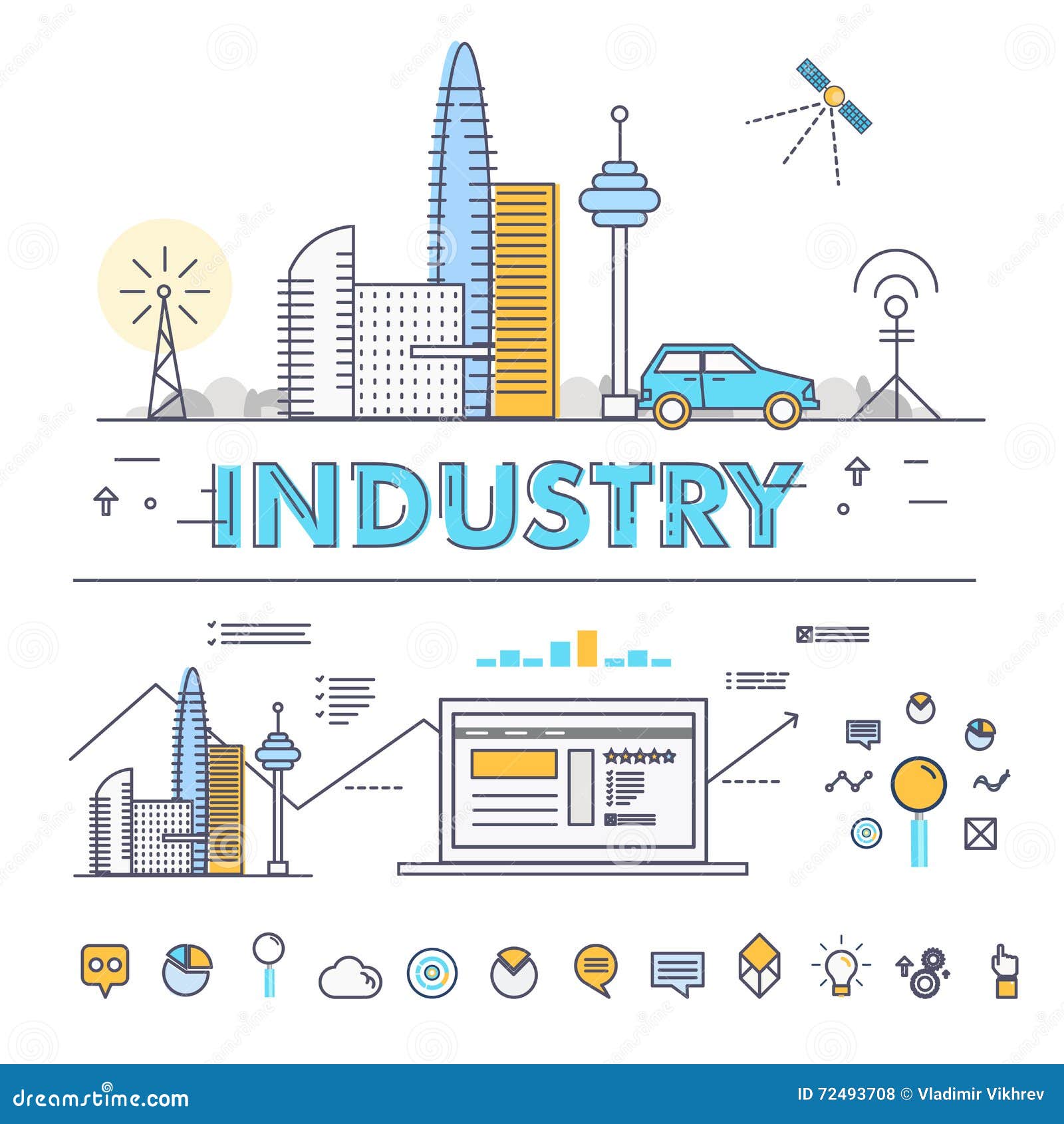 Modern Industry Thin Block Line Flat Icons and Composition Stock ...