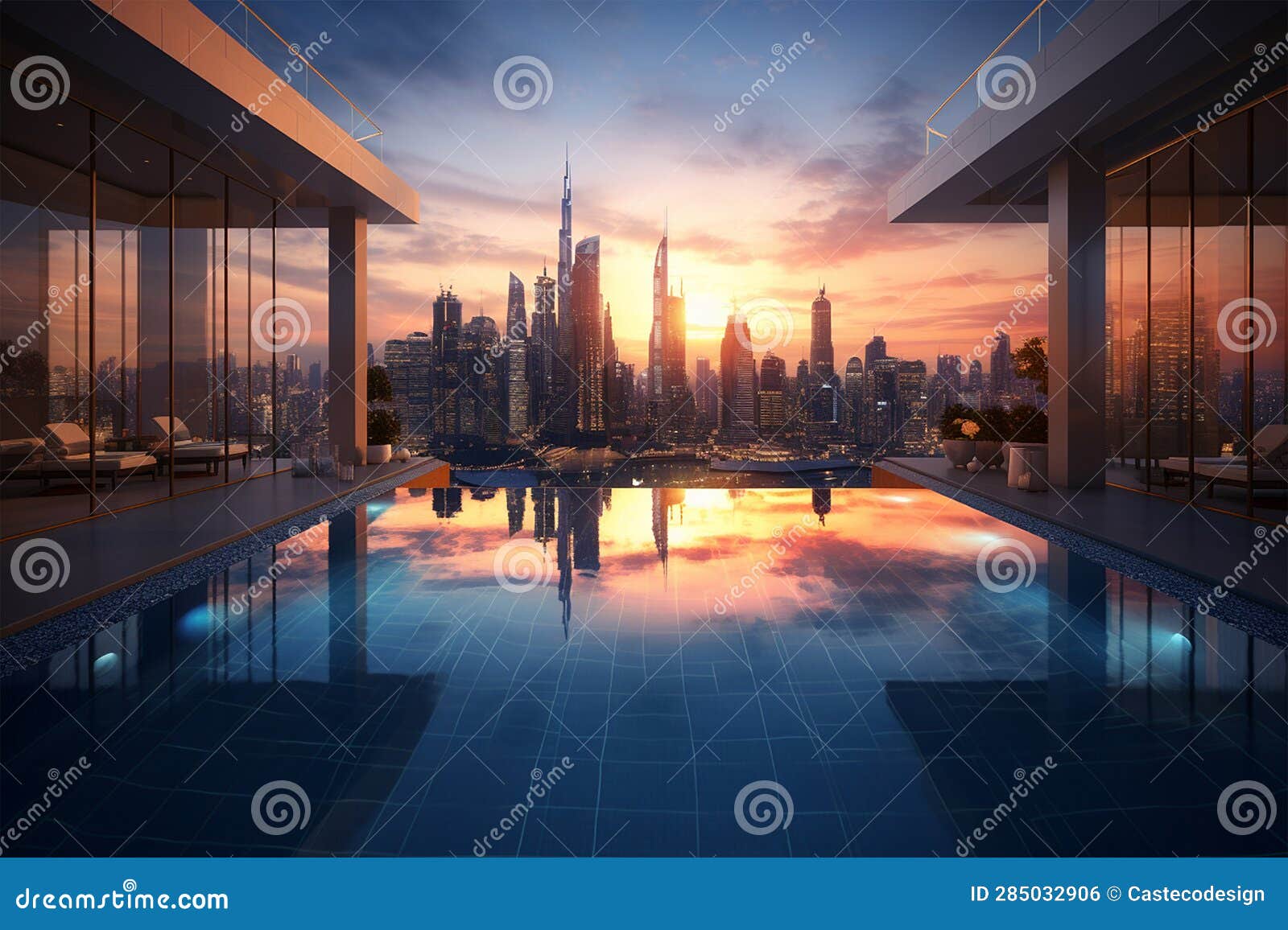 Modern Infinity Pool at Sunset Generated by AI Stock Illustration ...