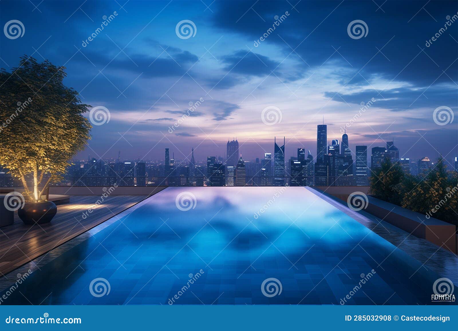 Modern Infinity Pool at Sunset Generated by AI Stock Illustration ...