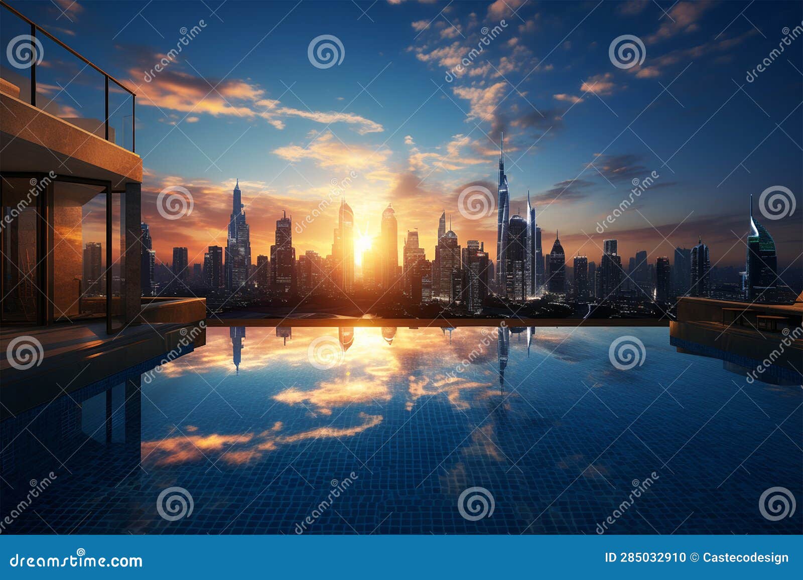 Modern Infinity Pool at Sunset Generated by AI Stock Illustration ...