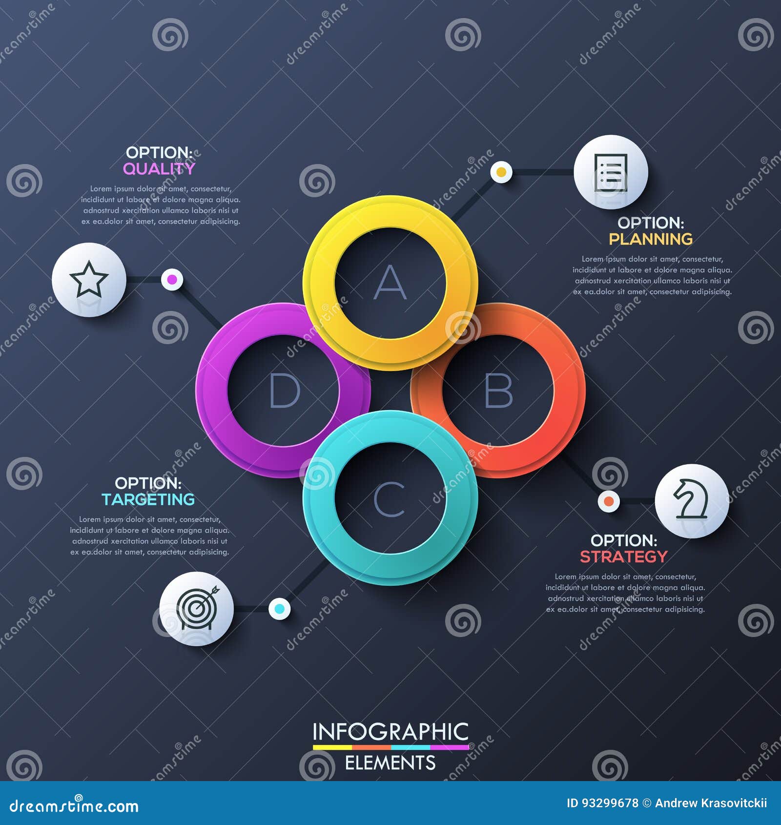 Modern Infographic Design Layout with 4 Lettered Overlapping Rings ...