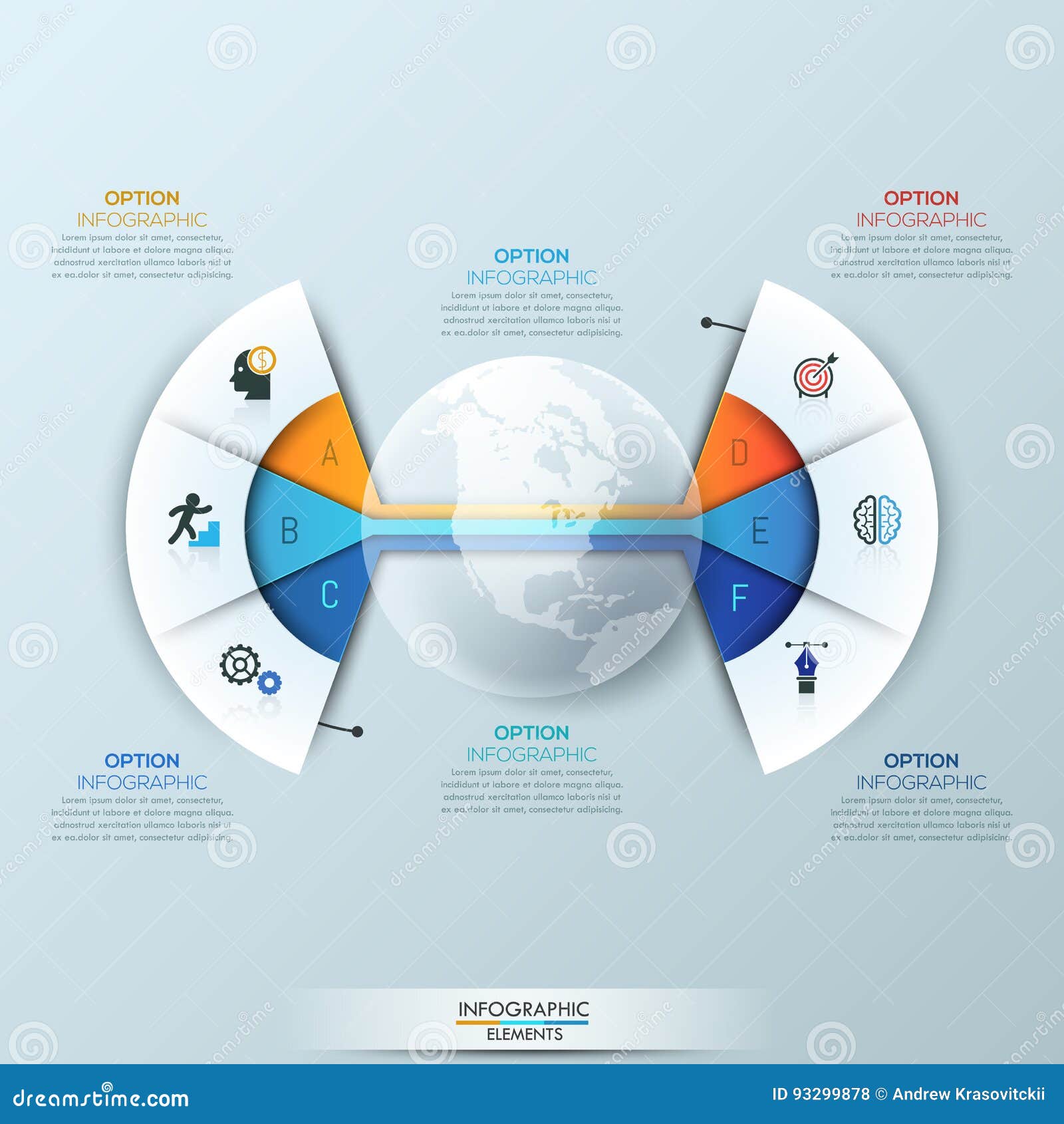 Modern Infographic Design Template, 2 Connected Fan Charts with 6 ...