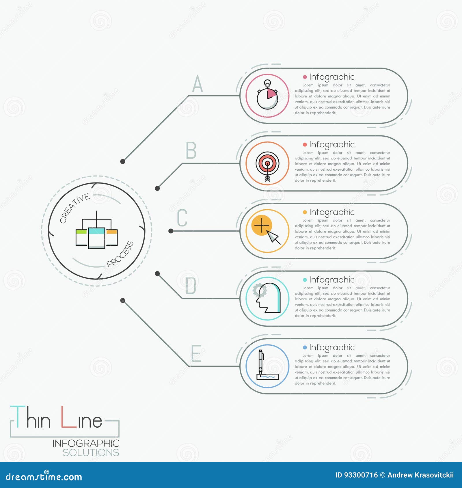 Modern Infographic Design Template. Five Text Boxes in Shape of Rounded ...