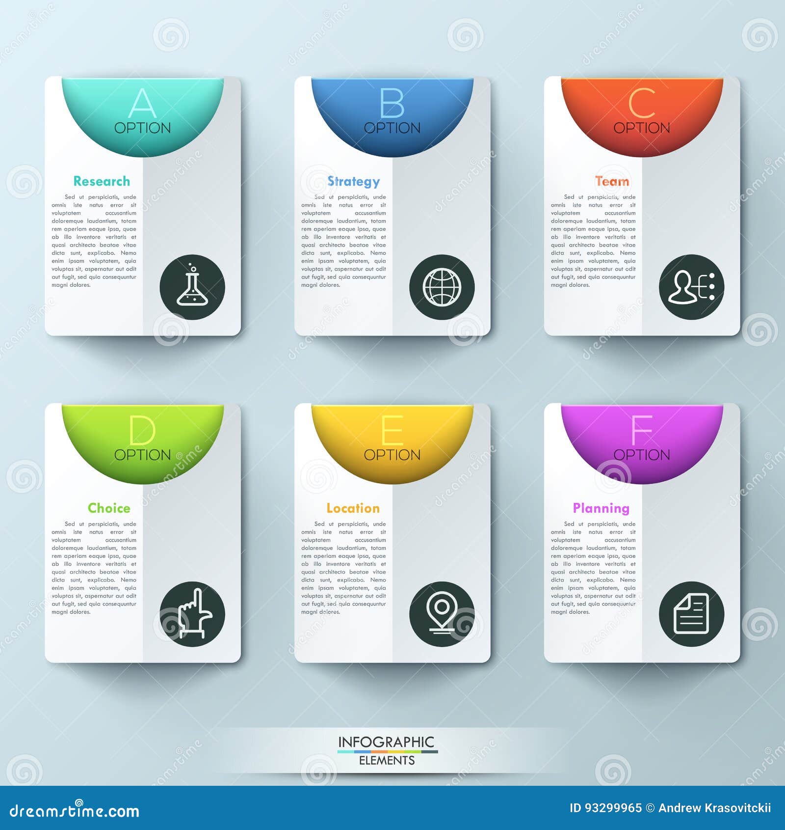 Modern Infographic Design Template with 6 Rectangular Folders and Text ...