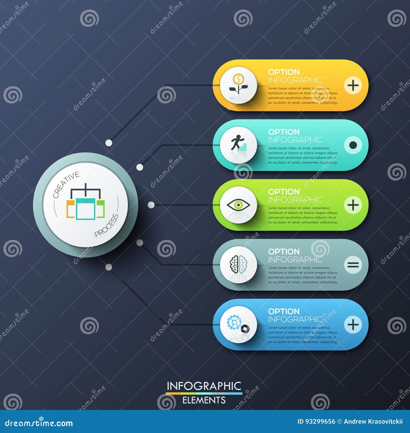 Modern Infographic Design Template with 5 Rounded Rectangles Stock ...