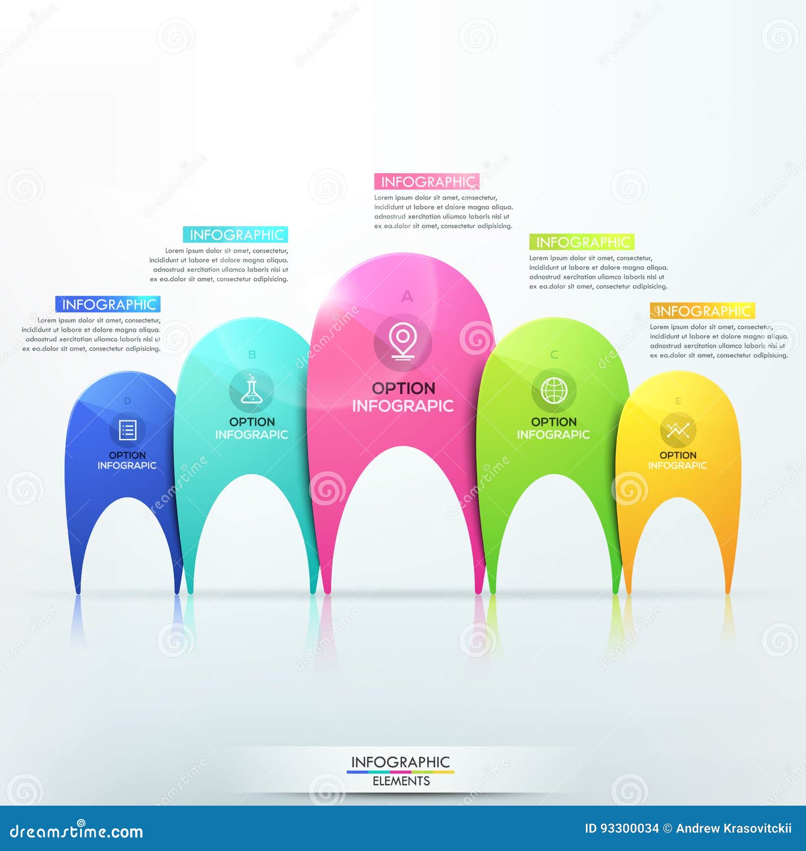 Modern Infographic Design Template with 5 Separate Multicolored ...