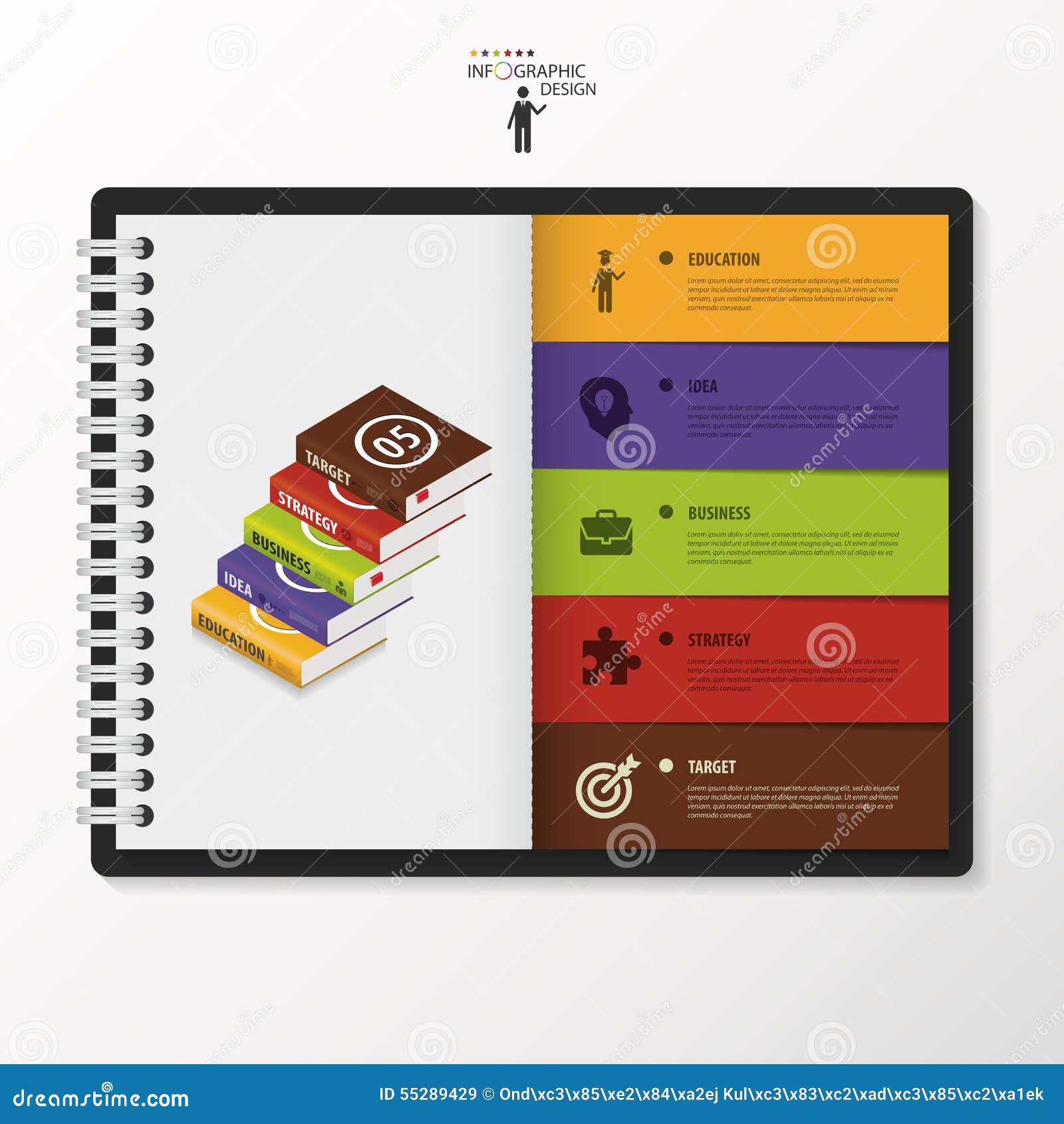 Infographic Books Step With Doodles Line Drawing And Notebook Vector ...