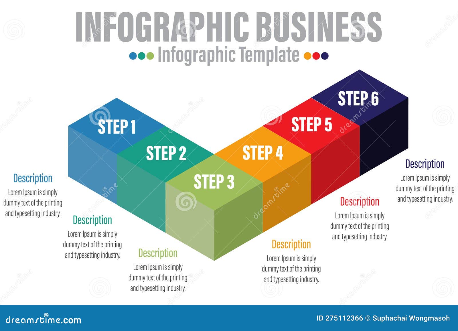 Modern Infographic Template Box with Six Steps, Six 6 Option Stock ...