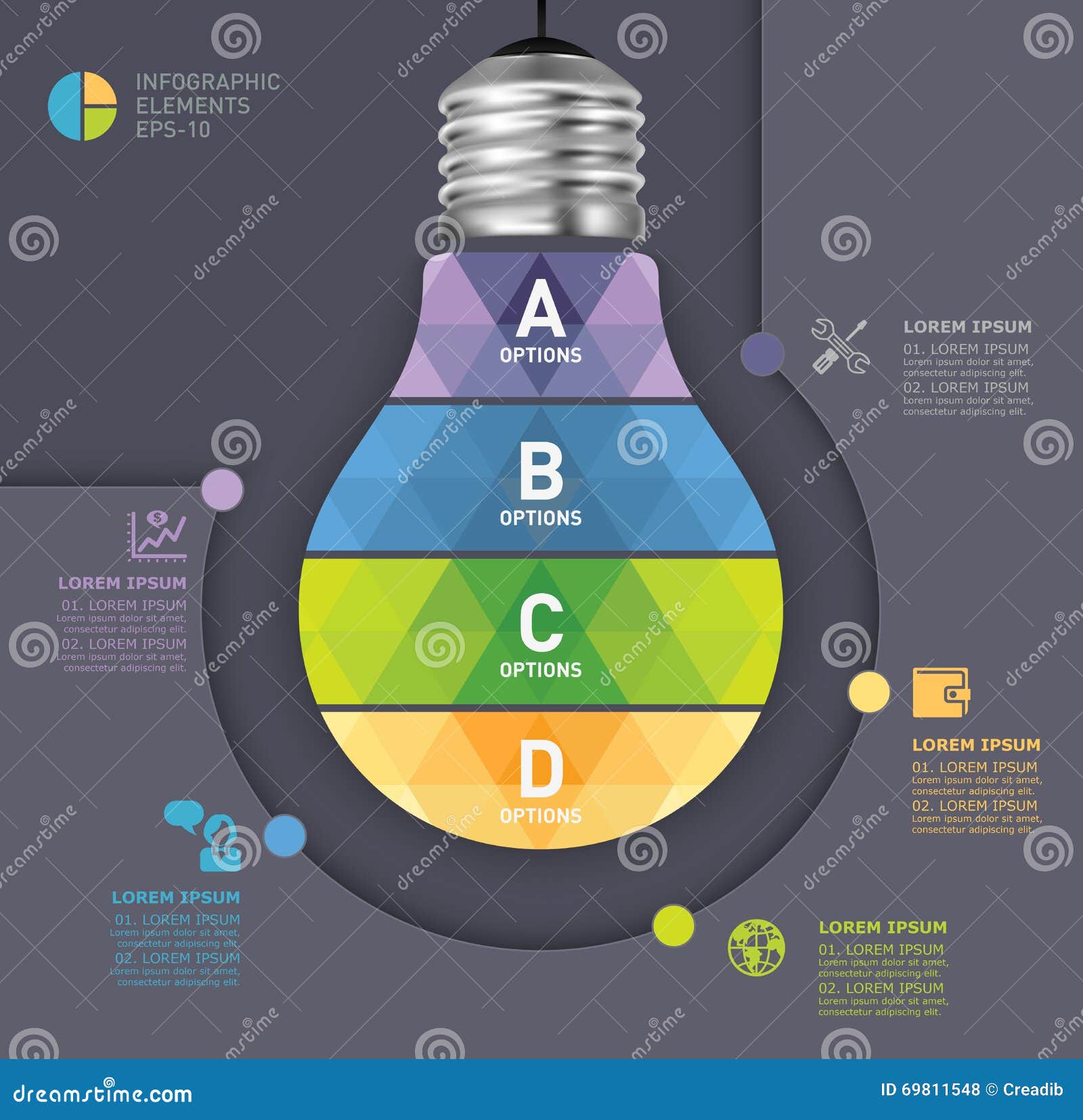 Modern Infographic Template with Light Bulb Icon Design Stock Vector ...