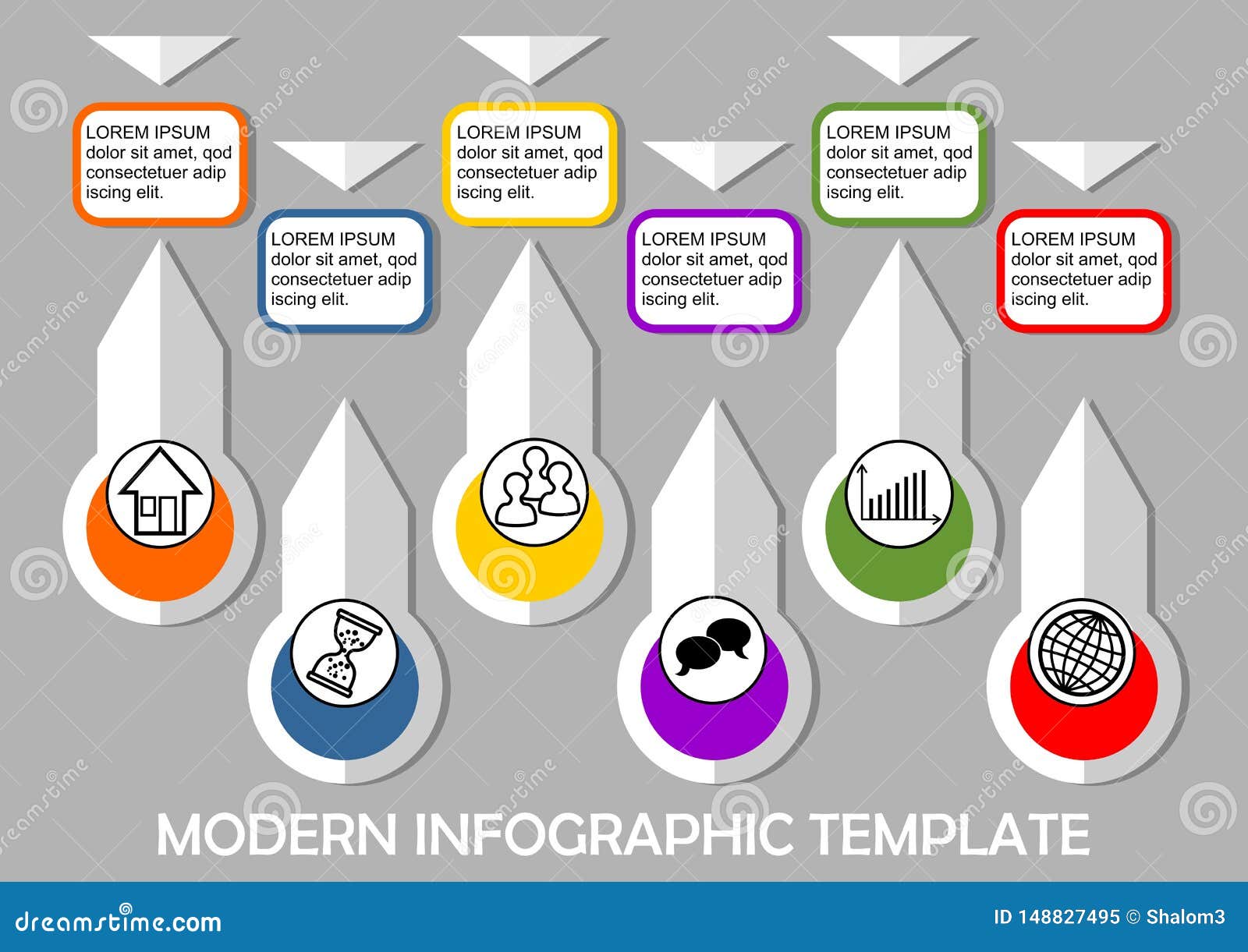 Modern Infographic Template with Paper Cut Elements, Six Elements on ...