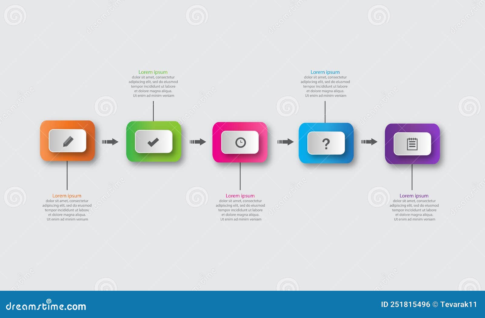 Modern Infographic Timeline with Paper Shapes for 5 Steps. Vector Stock ...