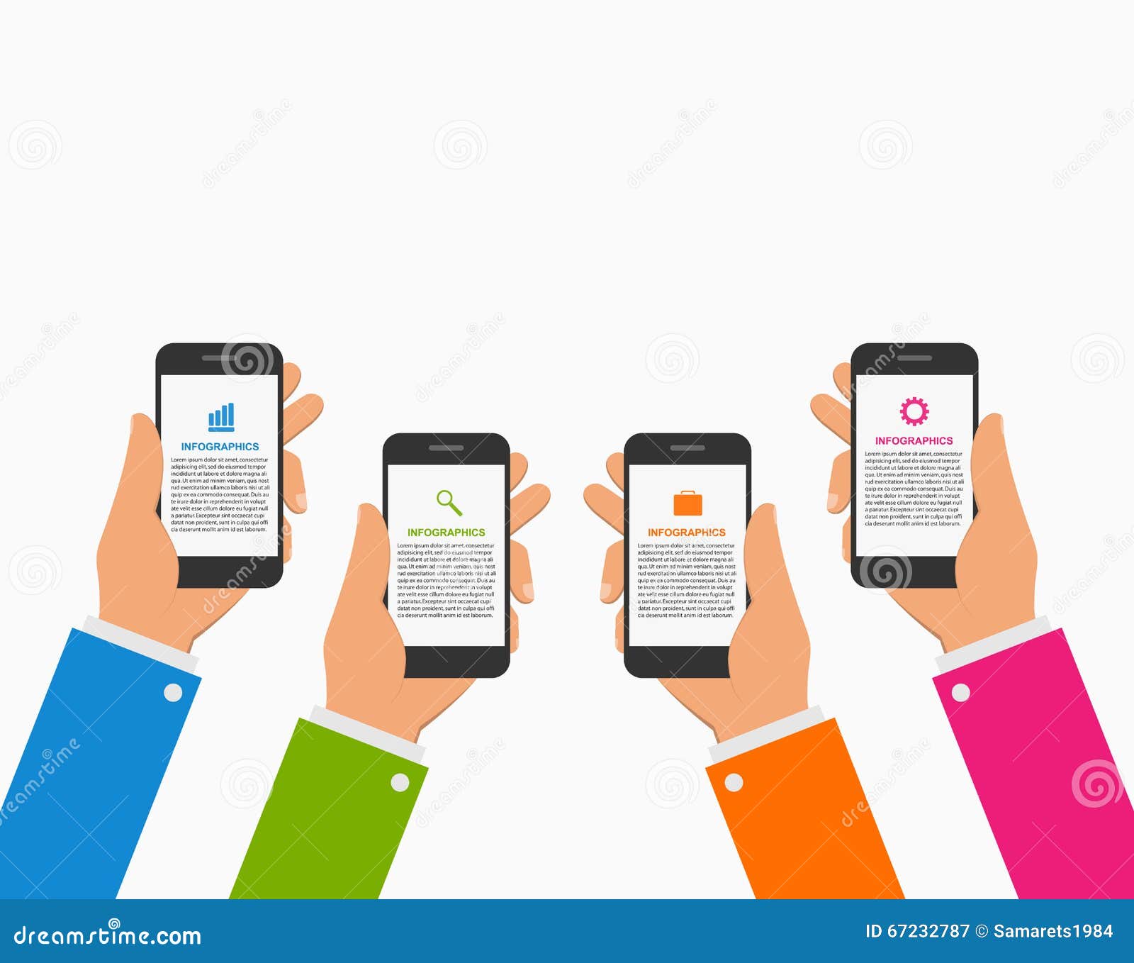 Modern Infographics Design Template with Human Hands Holding the Mobile ...