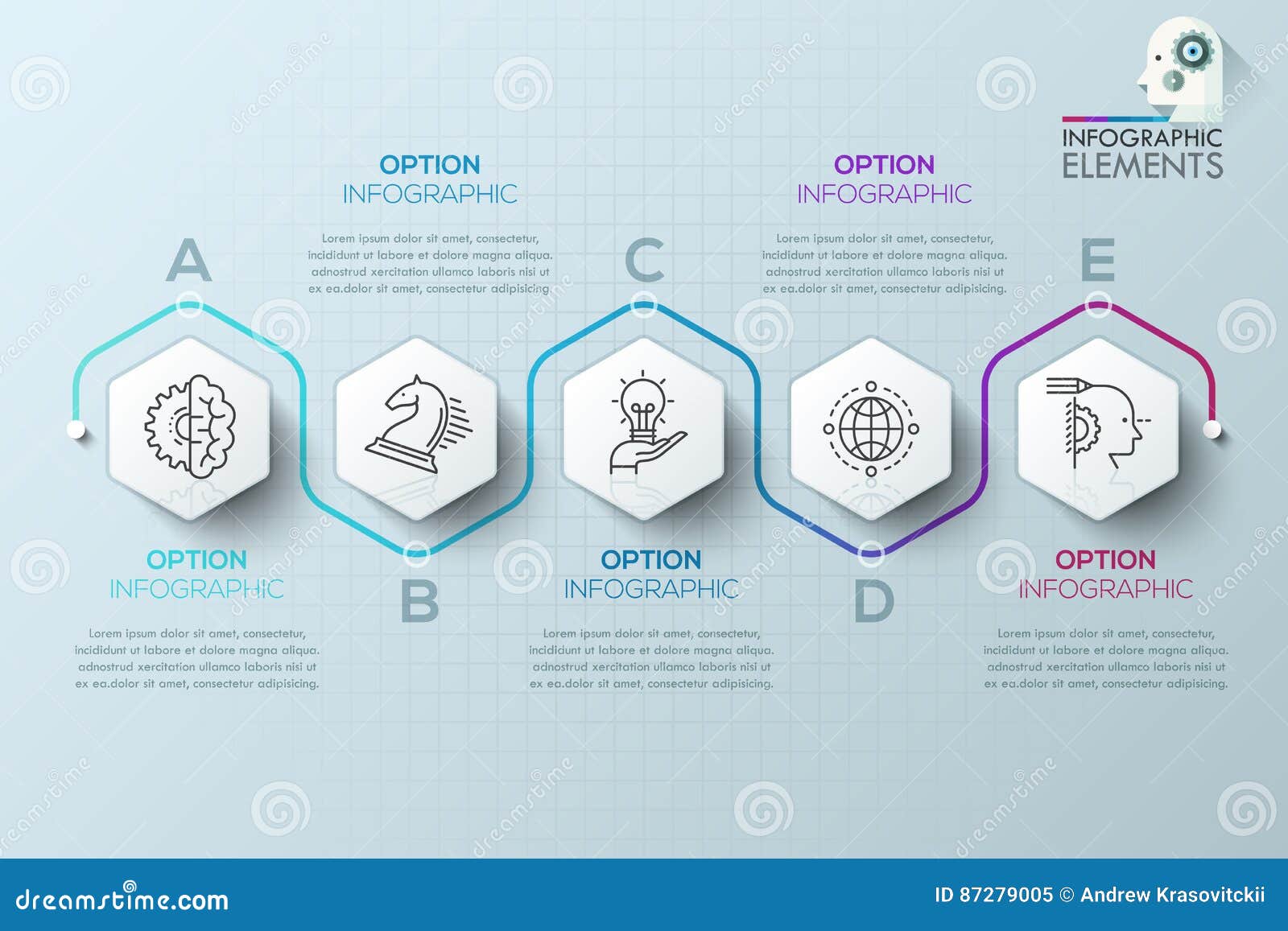 Modern Infographics Process Template with Paper Polygons for 5 Steps ...