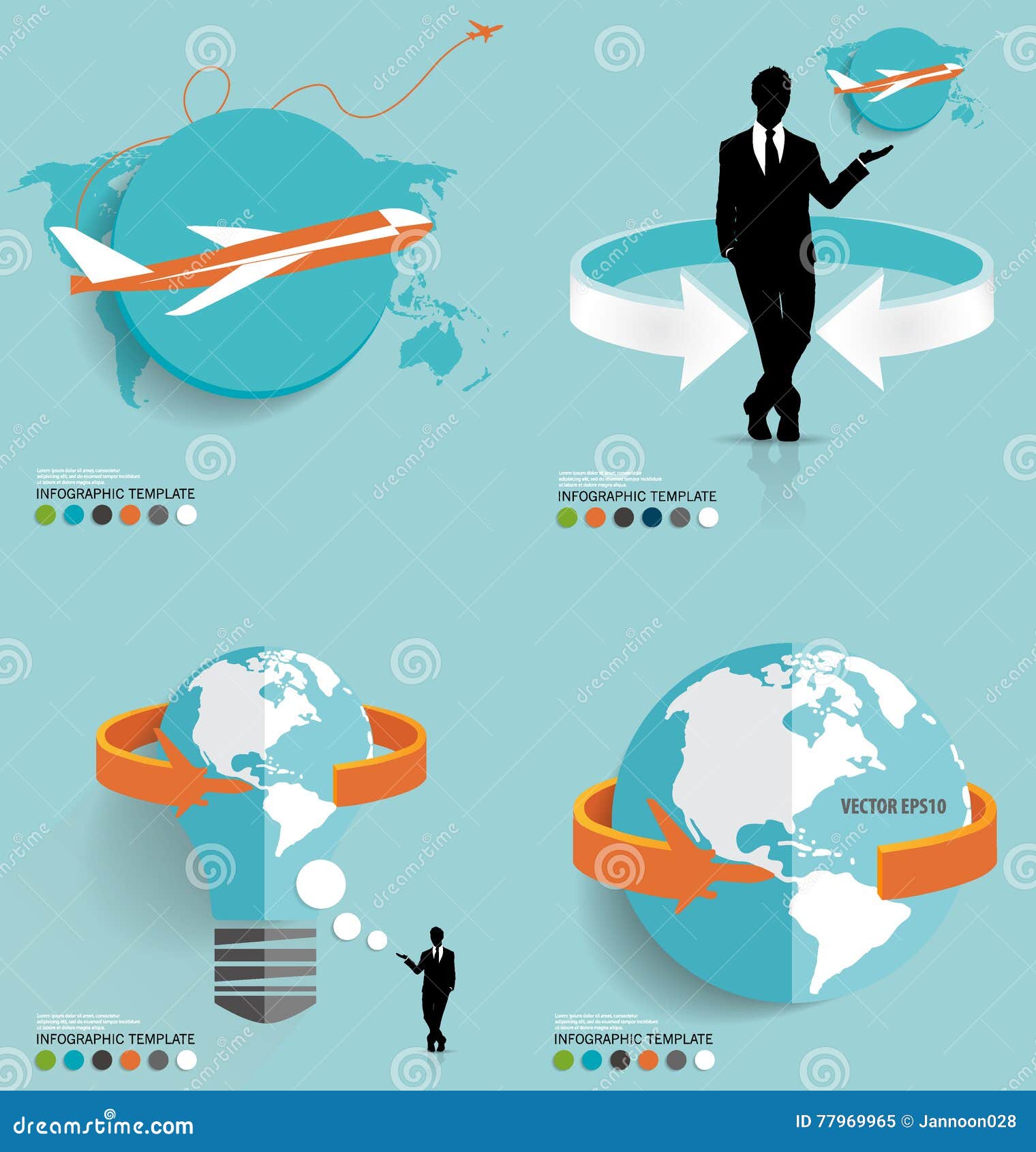 Modern Infographics Template Style with Plane. Vector Illustration ...