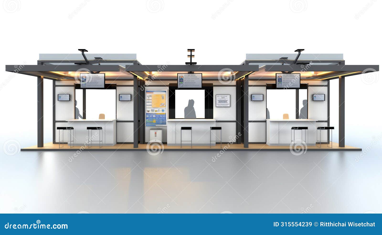 Modern Information Kiosk With Screens And Counters, Empty With ...
