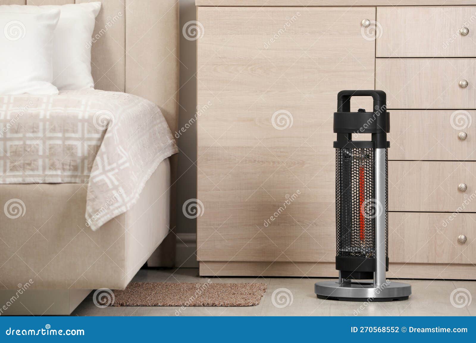 Modern Infrared Heater on Floor in Bedroom Stock Photo - Image of ...