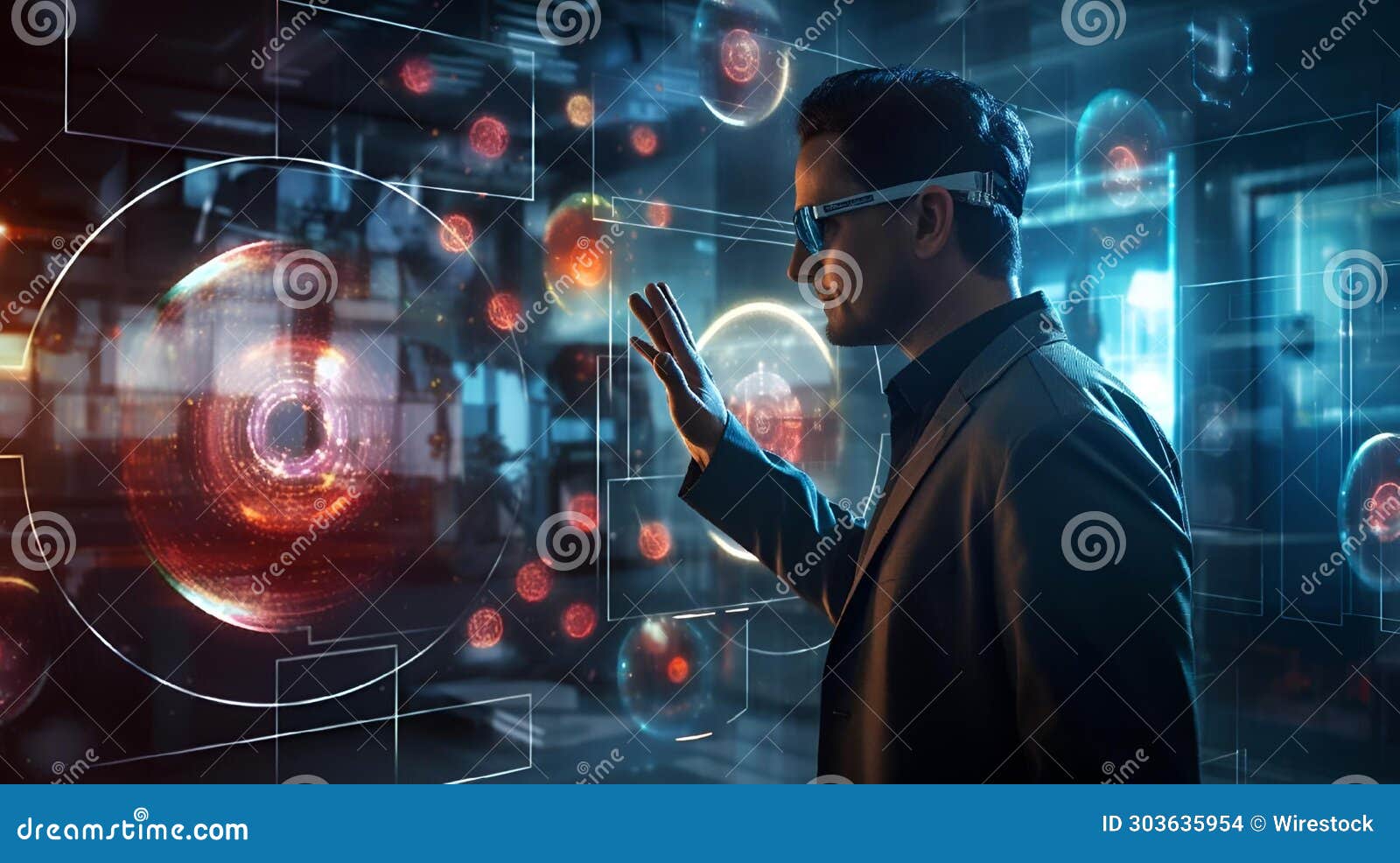 Man Touching a High-tech Screen - AI Generated Illustration Stock ...