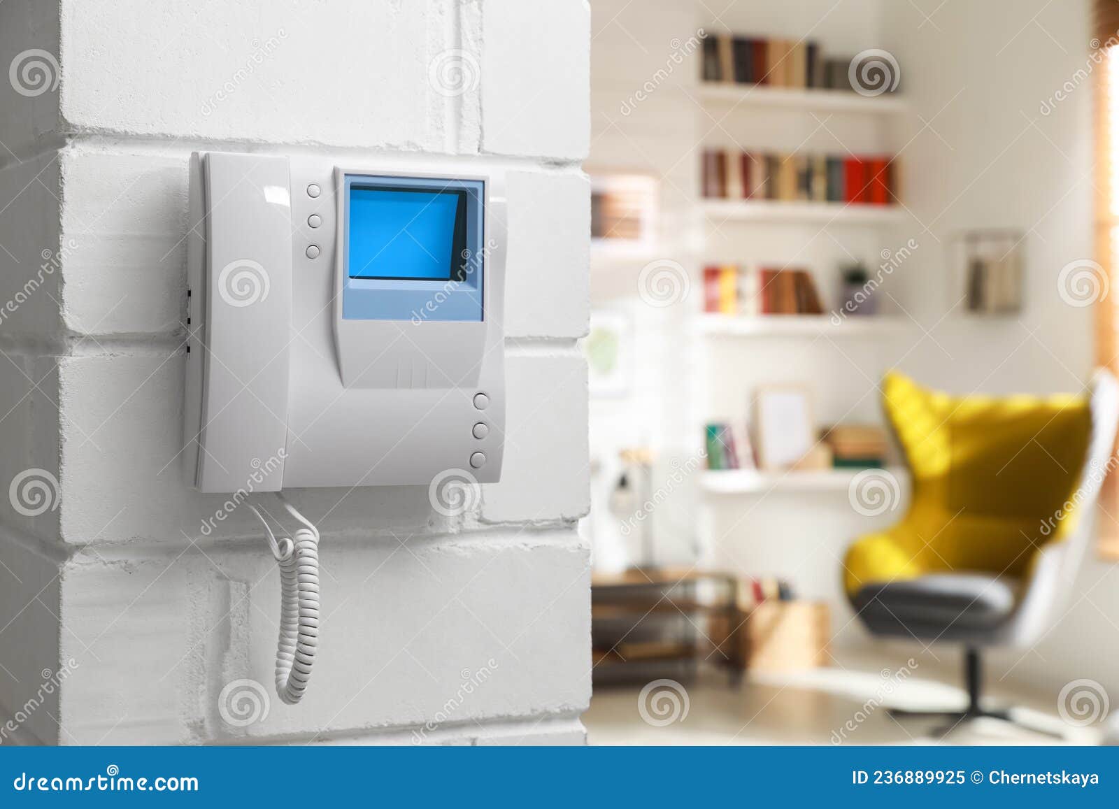 Modern Intercom with Camera Installed on White Wall Indoors Stock Image ...