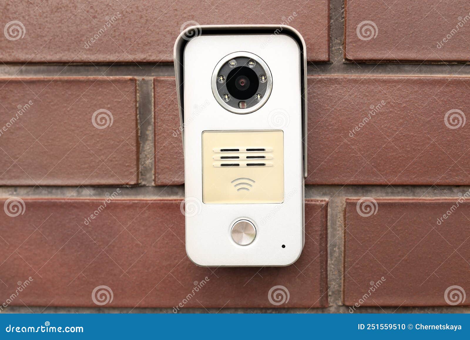 Modern Intercom with Camera on Red Brick Wall Stock Photo - Image of ...