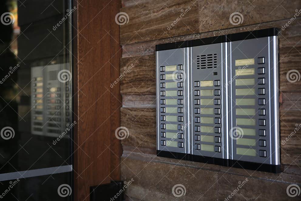 Modern Intercom System on Stone Wall, Space for Text. House Security Stock Image - Image of ...