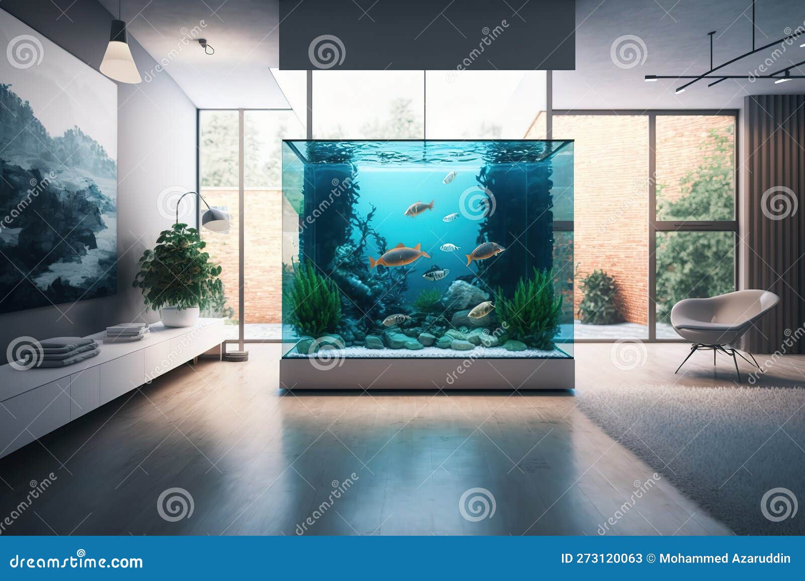 Modern Interior with an Aquarium Stock Illustration - Illustration of ...