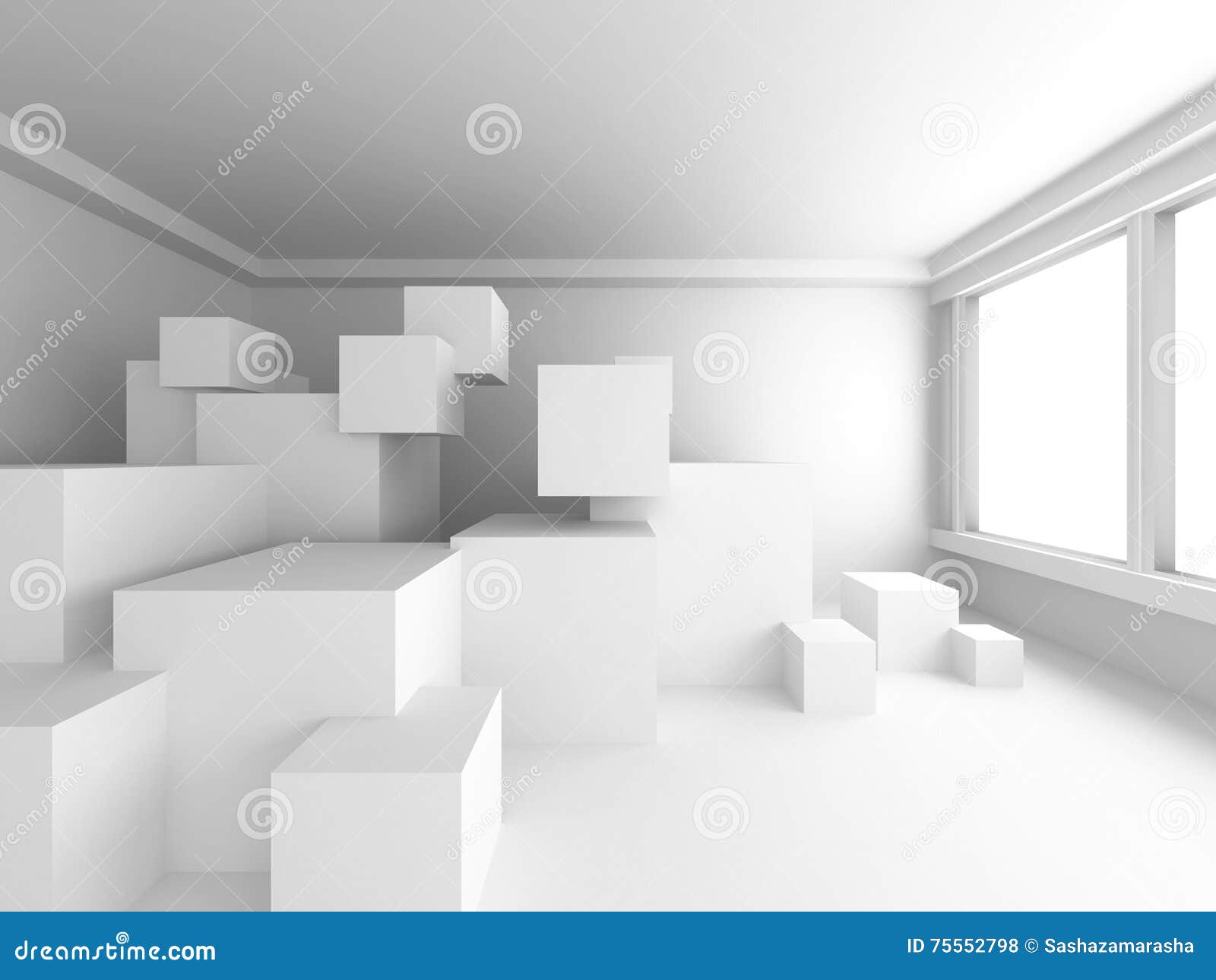 Modern Interior Background. White Empty Room with Many Cubes Stock ...