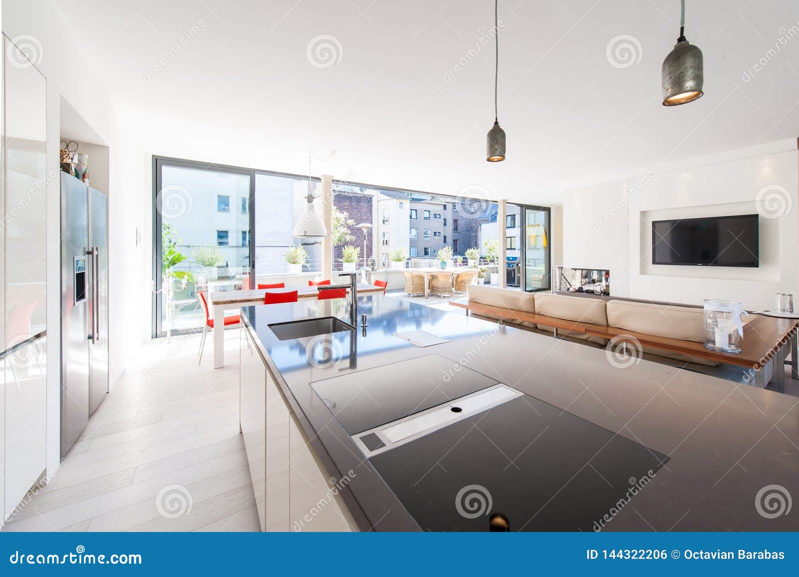 Modern Interior of a Big and Bright Room Stock Photo - Image of light ...