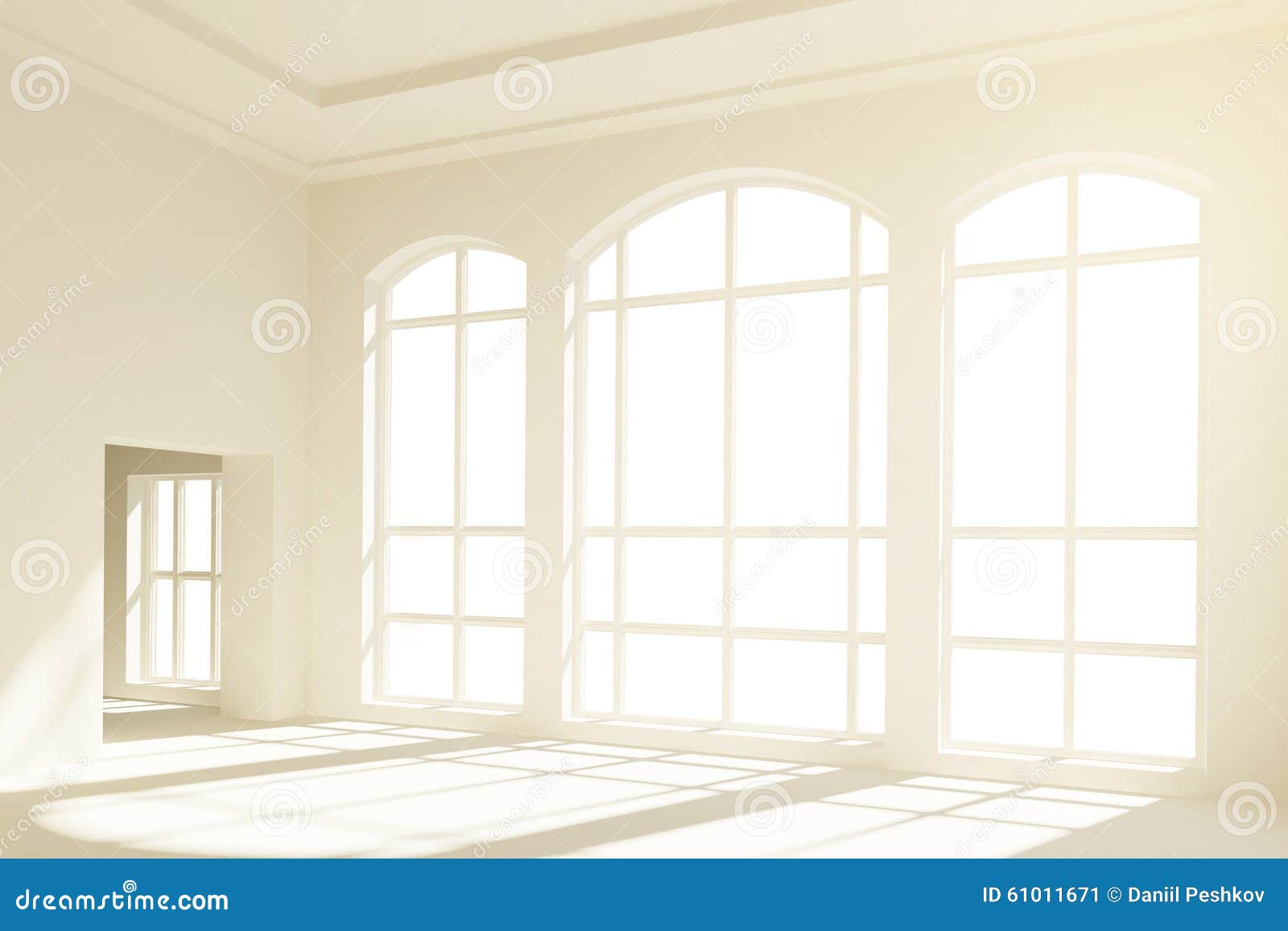 Modern Interior with Big Light Windows in Floor Stock Illustration ...