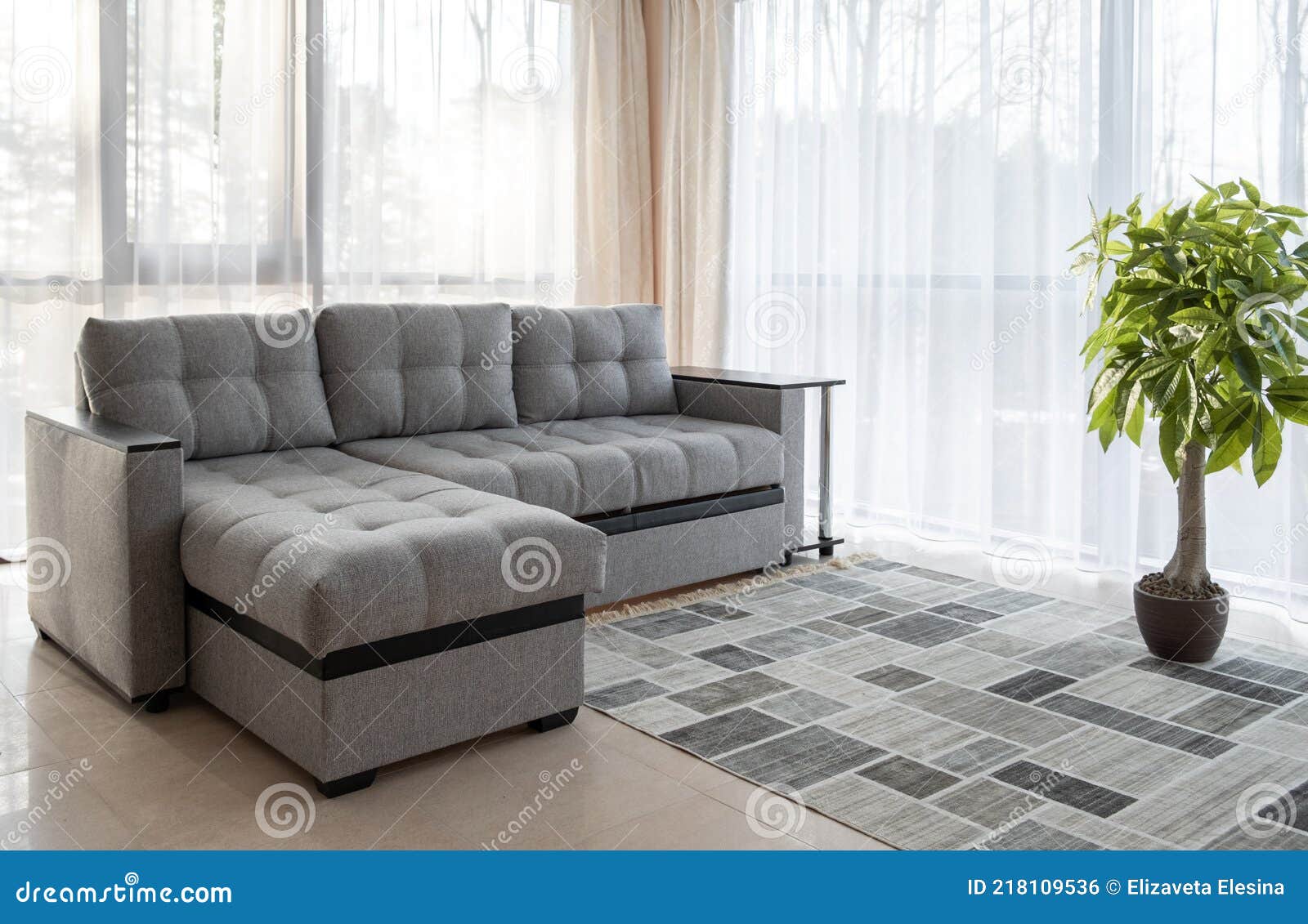 Modern Interior with Big Sofa and a Large Windows Stock Photo - Image ...