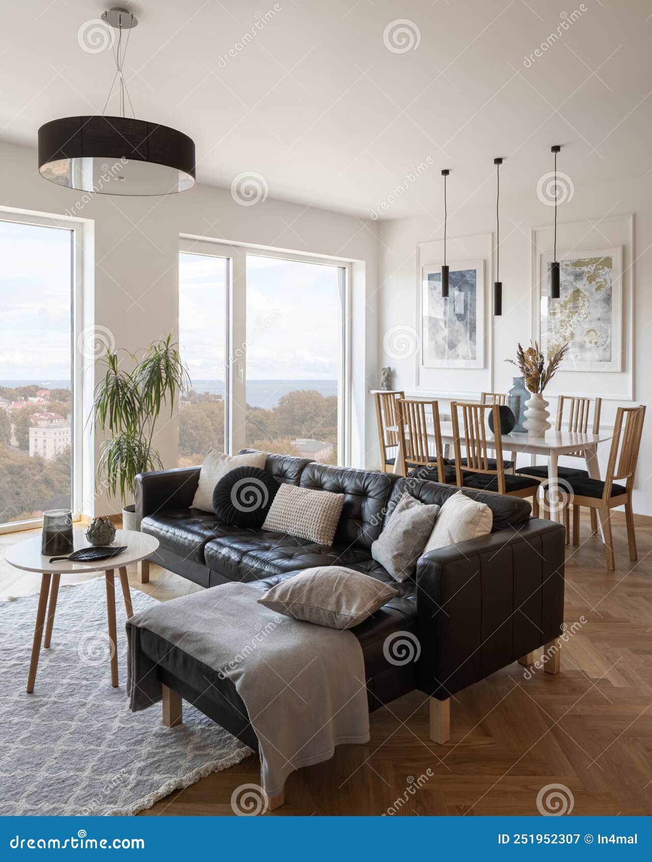 Modern Interior with Big Windows Stock Image - Image of light, design ...