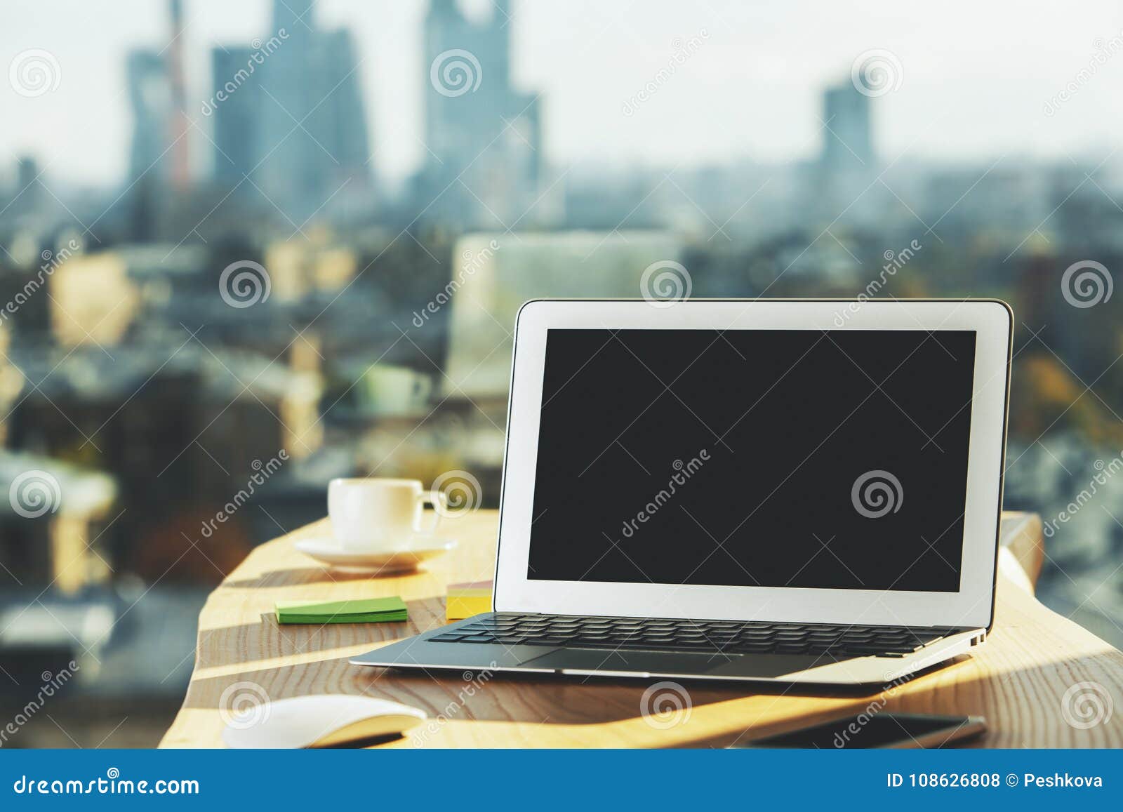 Modern Interior with Blank Computer Stock Photo - Image of designer ...