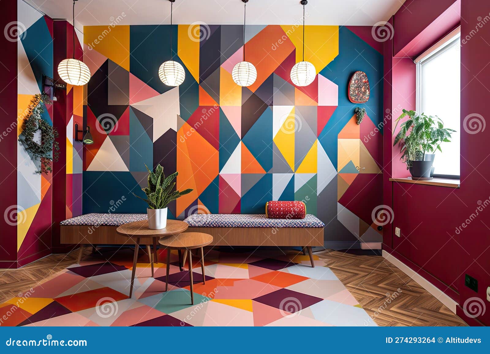 Modern Interior with Bold and Vibrant Color Scheme, Featuring Geometric ...