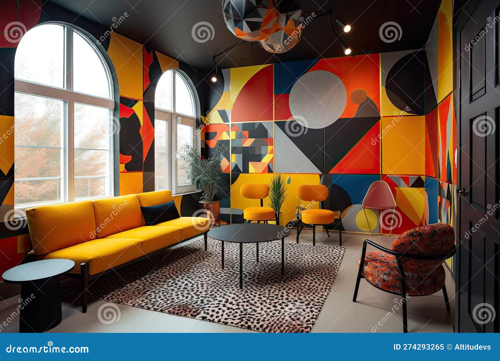 Modern Interior with Bold and Vibrant Color Scheme, Featuring Geometric ...
