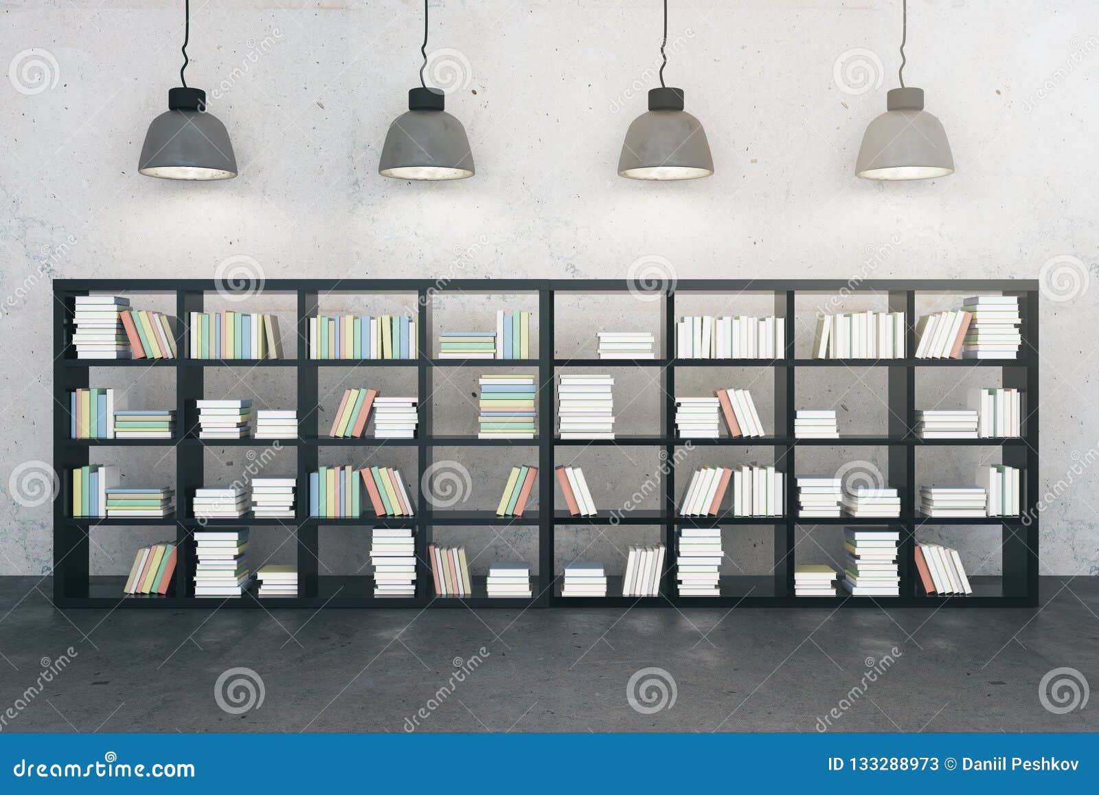 Modern Interior with Bookshelf Stock Illustration - Illustration of ...