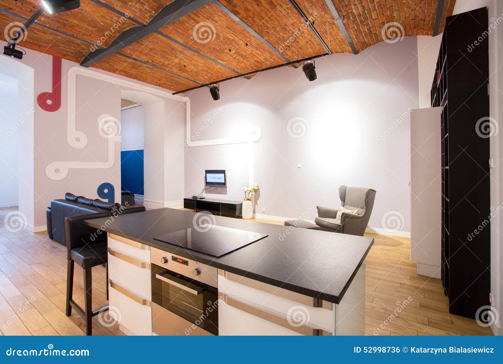Modern Interior with Brick Ceiling Stock Photo - Image of interior ...