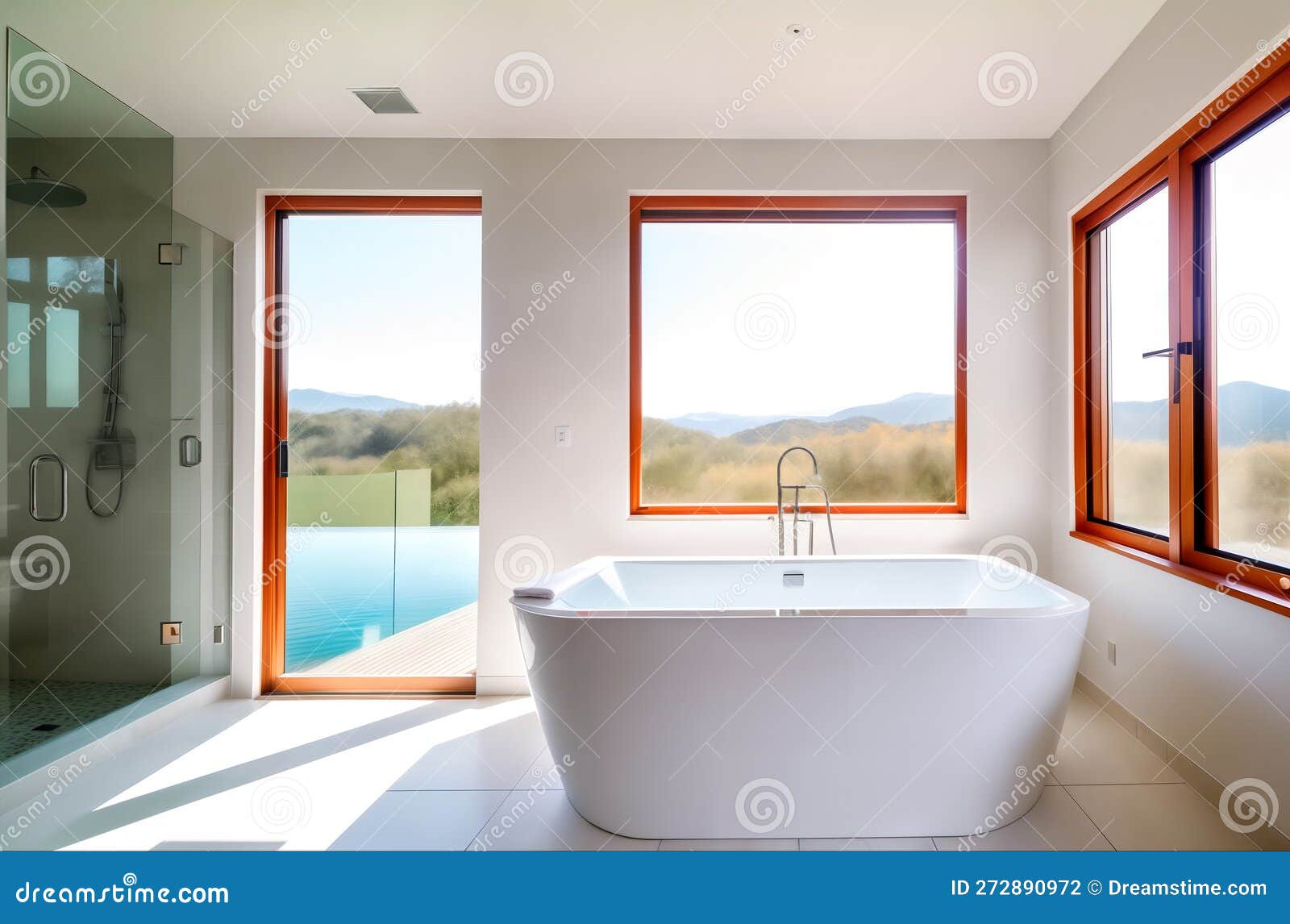 Modern Interior of a Bright Bathroom with Cottage Windows and Sunlight ...