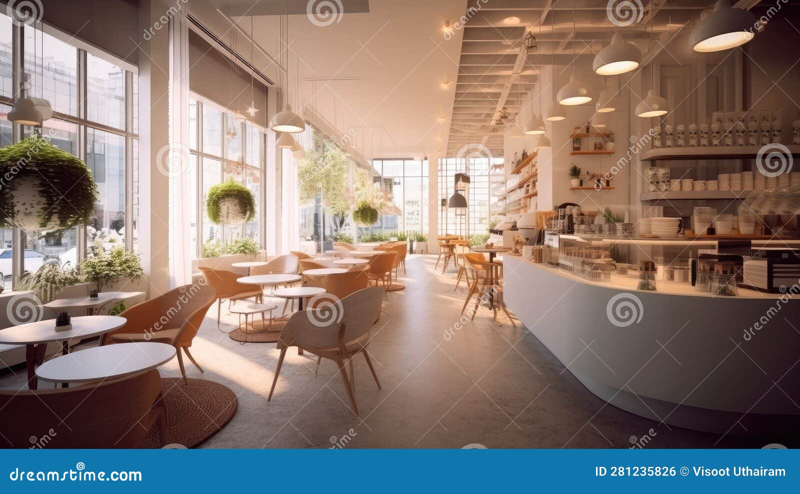 Modern Interior in Cafe with Bar and Chairs, Cafe Restaurant Stock ...