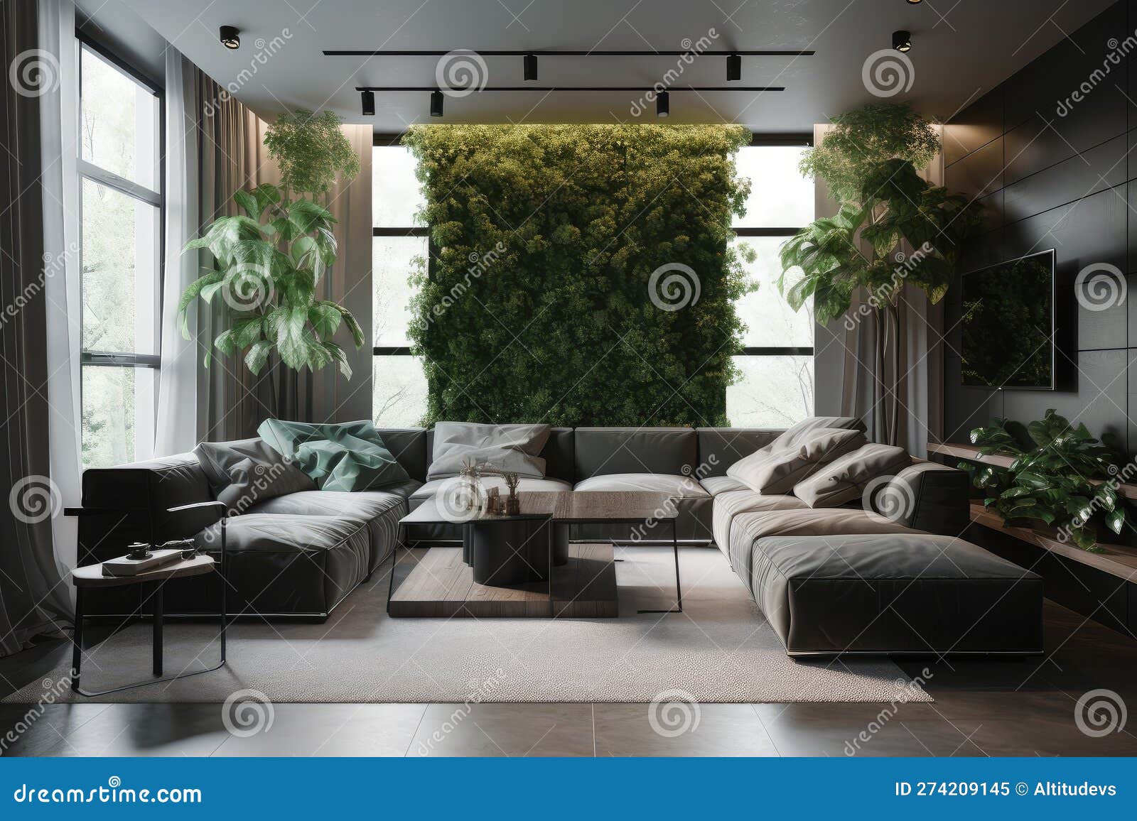 Modern Interior with Chic Greenery and Minimalist Style Stock ...
