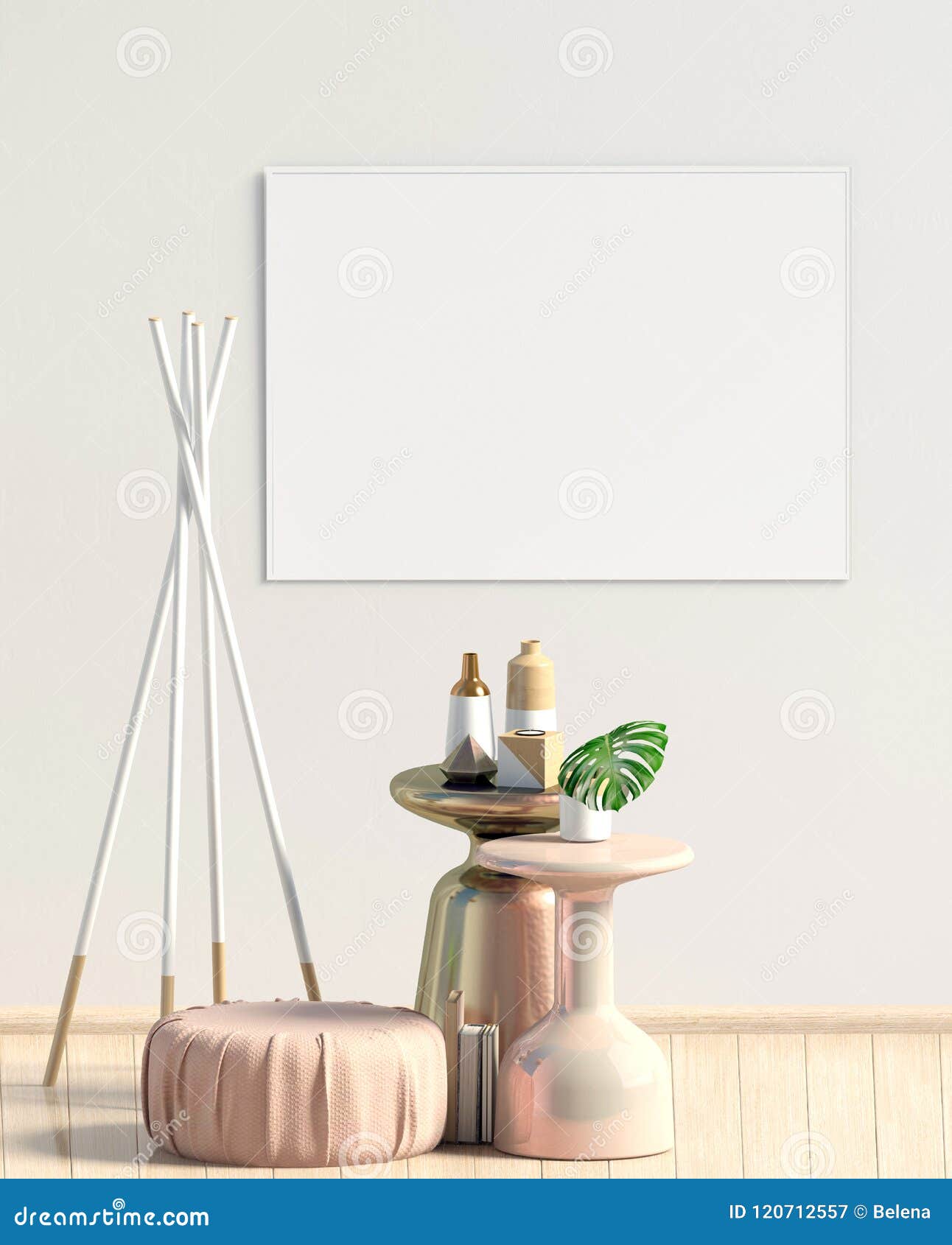 Modern Interior with Coffee Table and Puff. Poster Mock Up Stock ...