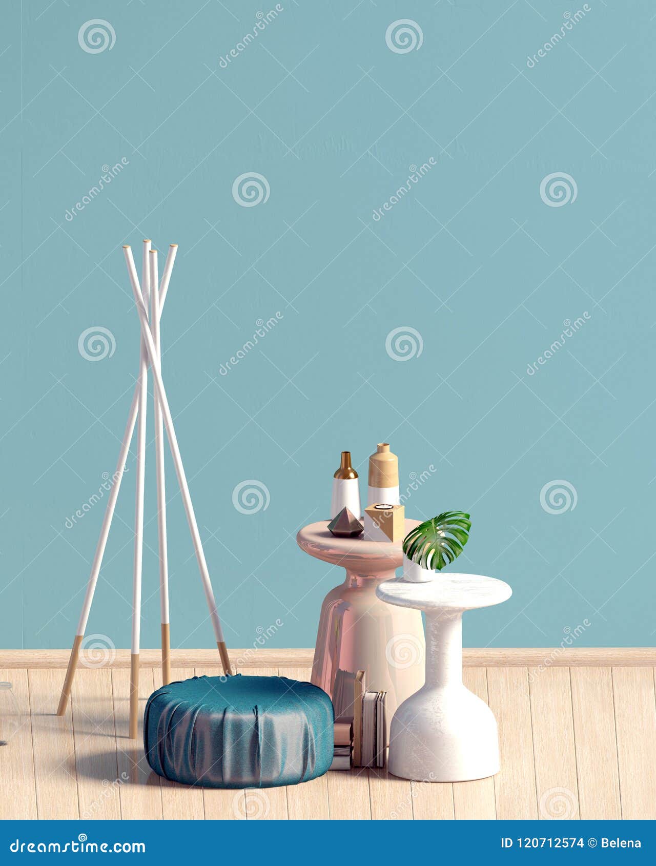 Modern Interior with Coffee Table and Puff. Wall Mock Up Stock ...