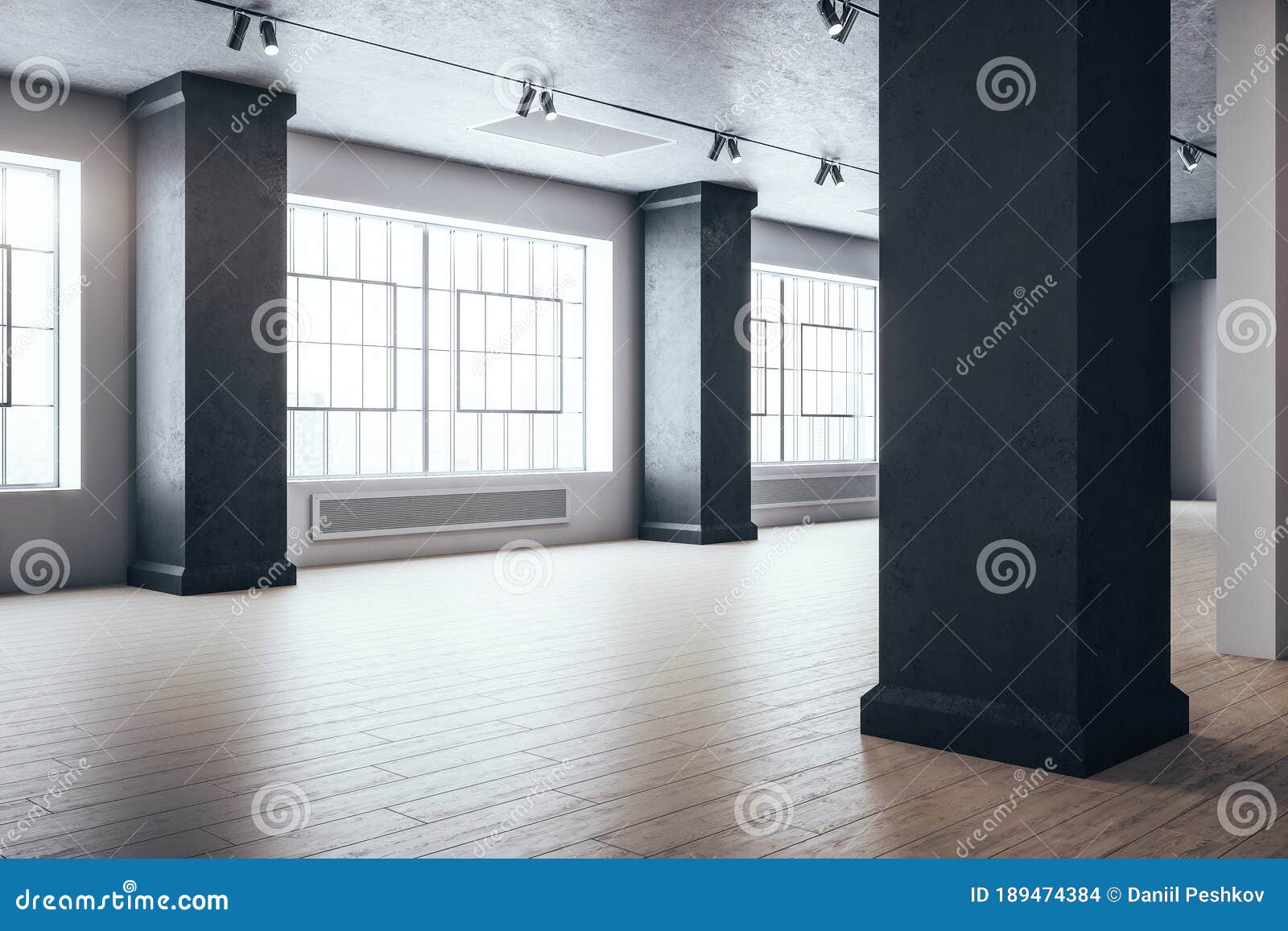 Modern Interior with Concrete Columns Stock Illustration - Illustration ...