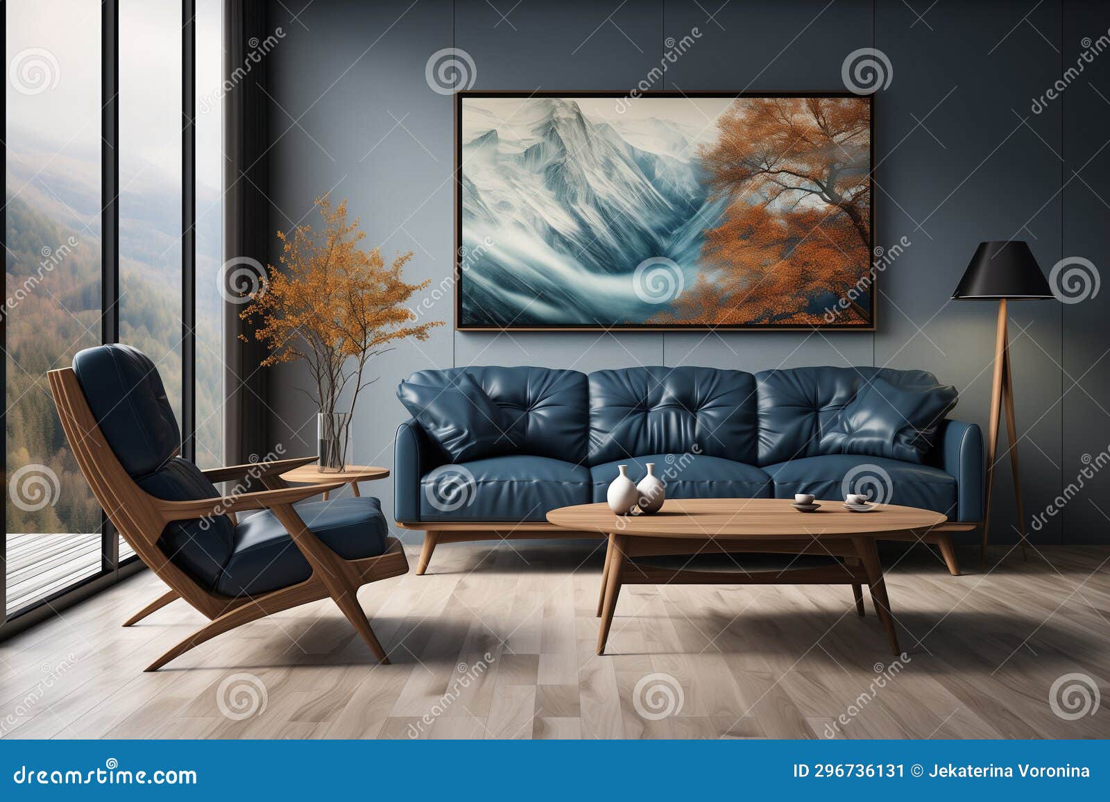 Modern Interior in Dark Blue Colors Stock Image - Image of luxurious ...