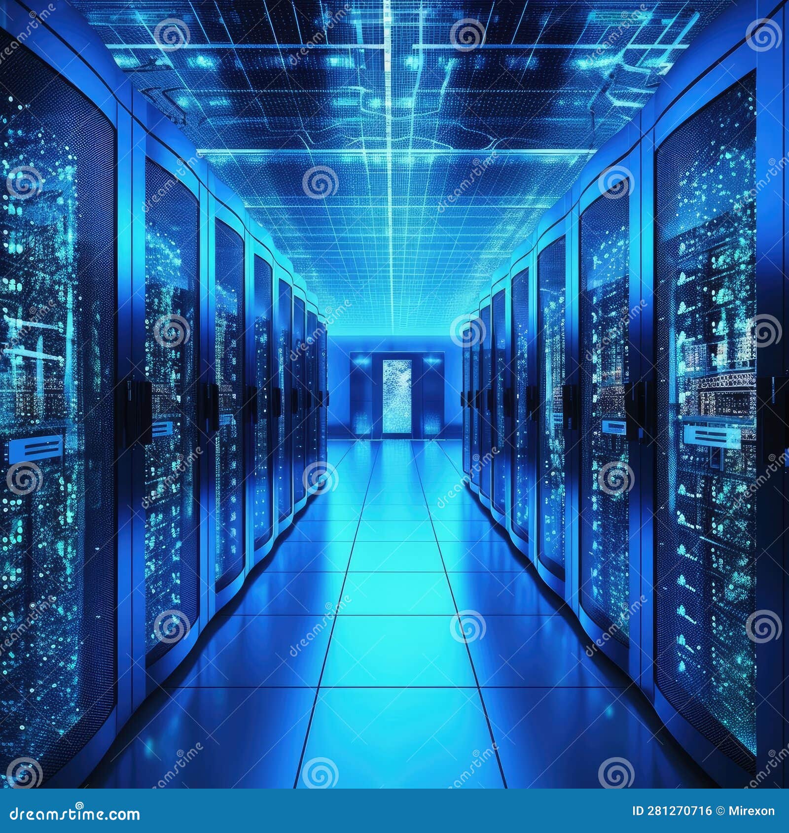 Modern Interior Data Center Server Room. Connection and Cyber Network ...