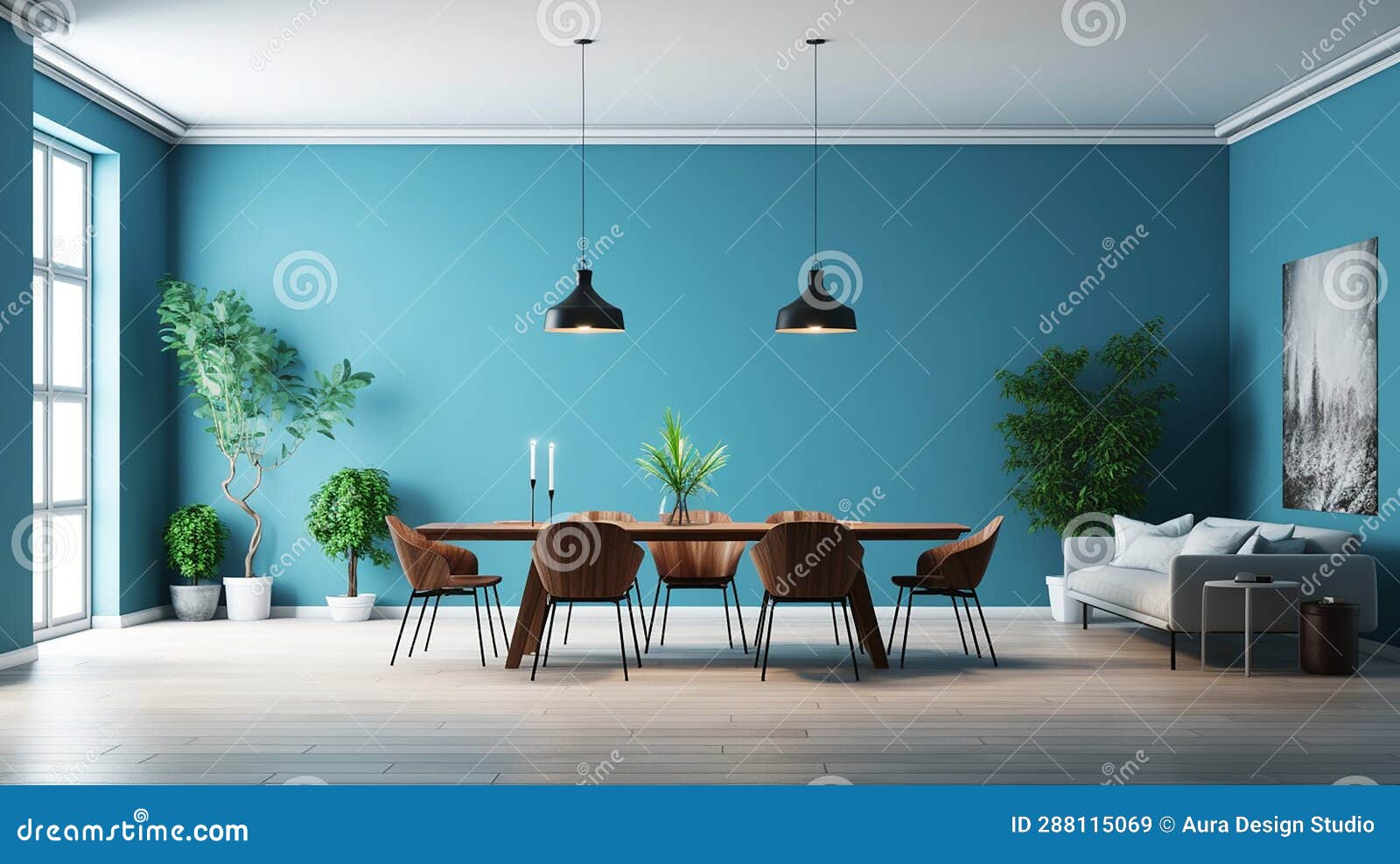 Modern Interior Design of Apartment, Empty Living Room with Blank Blue ...