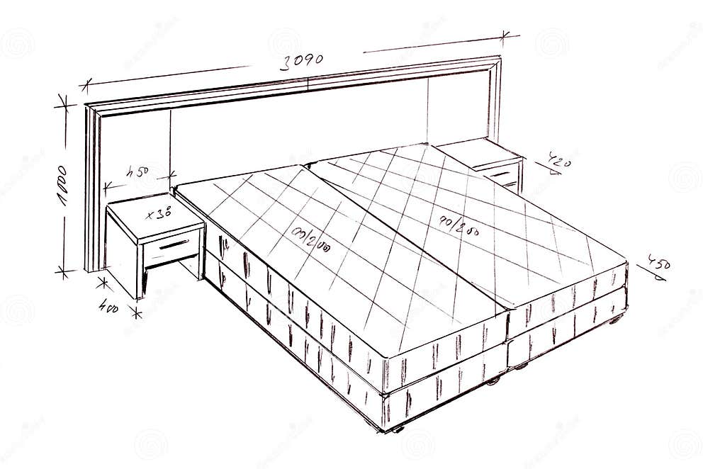 Modern Interior Design Bed Freehand Drawing. Stock Illustration ...