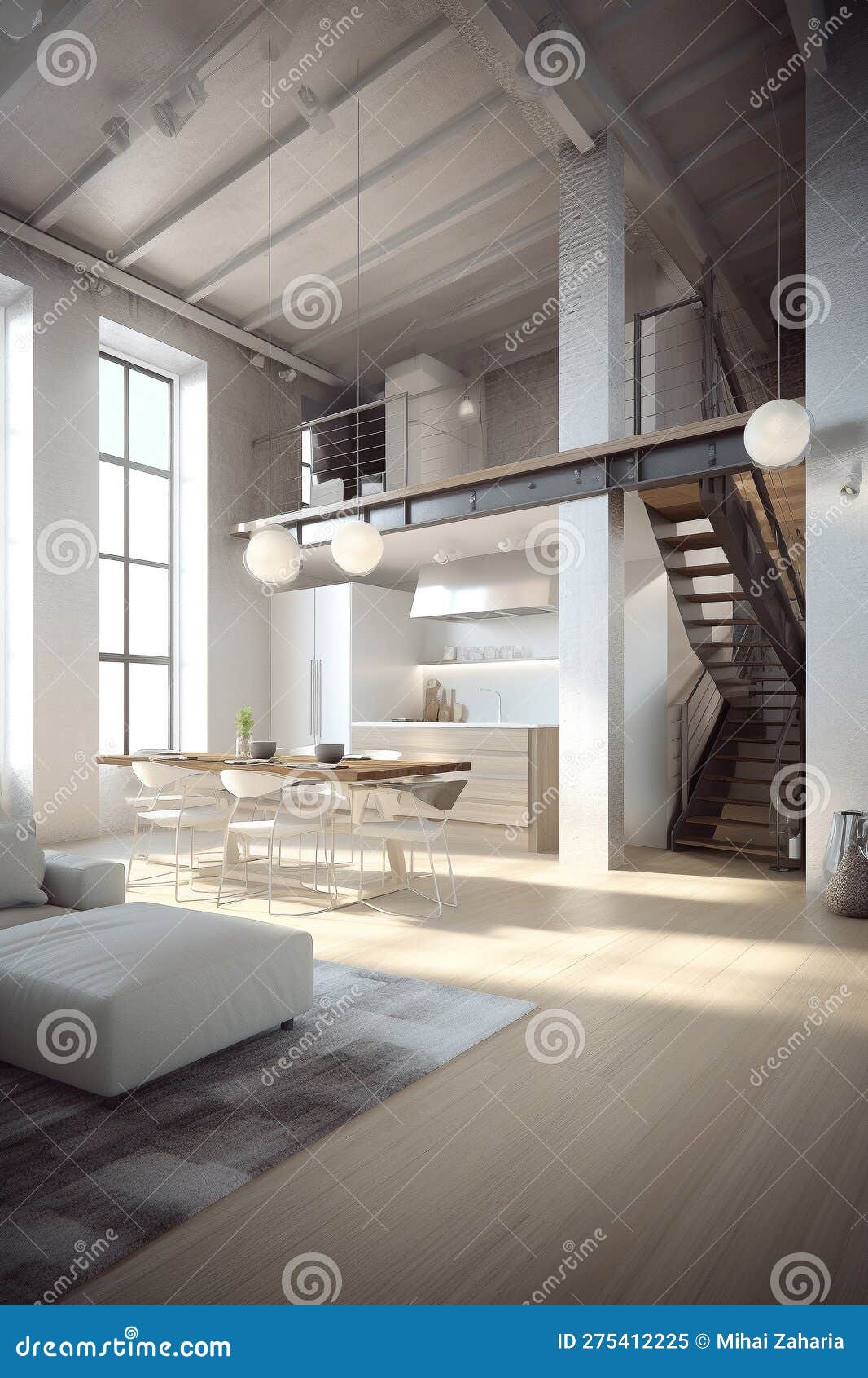 Modern Interior Design, a Big Loft Space. Generative AI Stock ...
