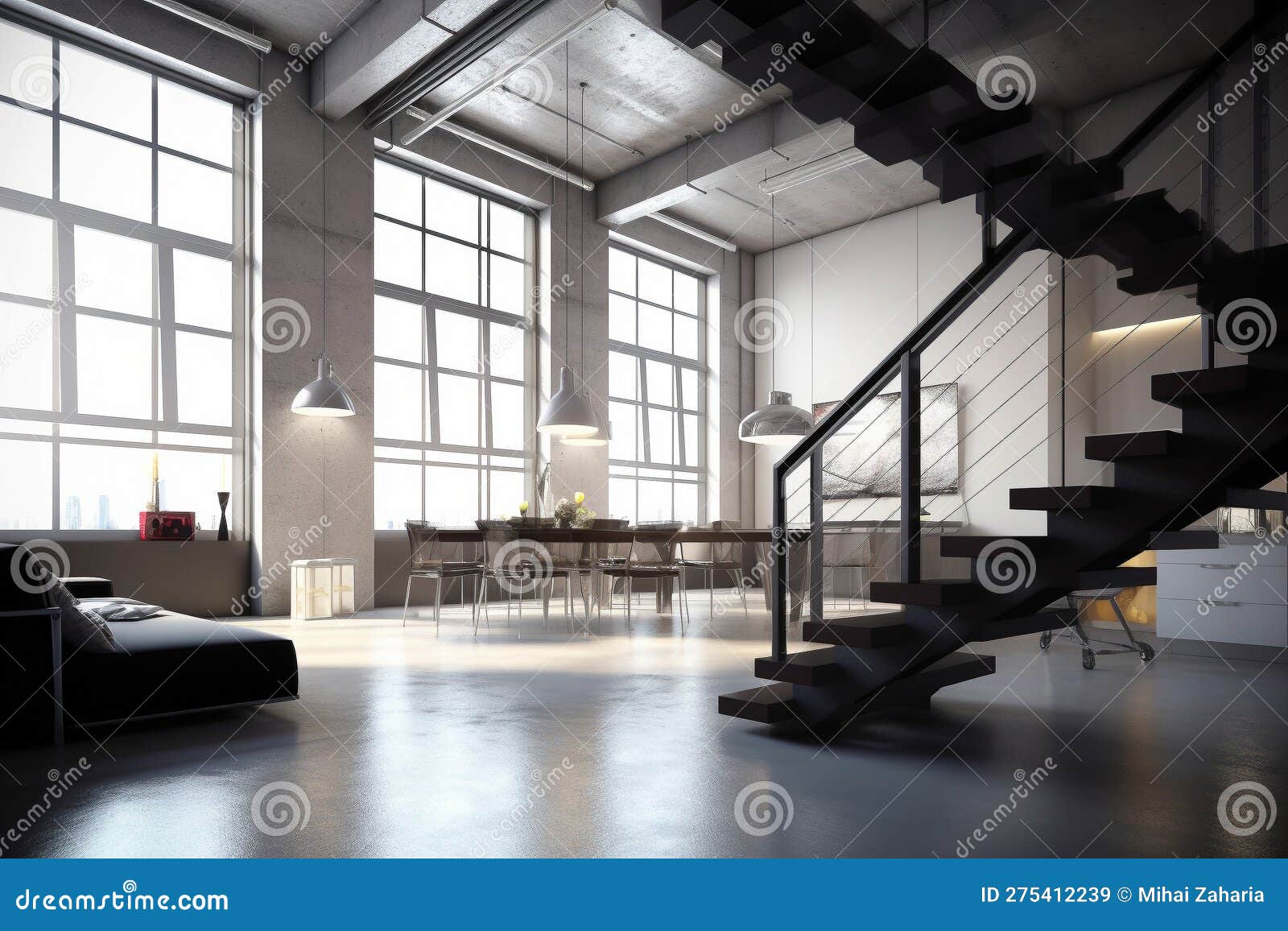 Modern Interior Design, a Big Loft Space. Generative AI Stock ...