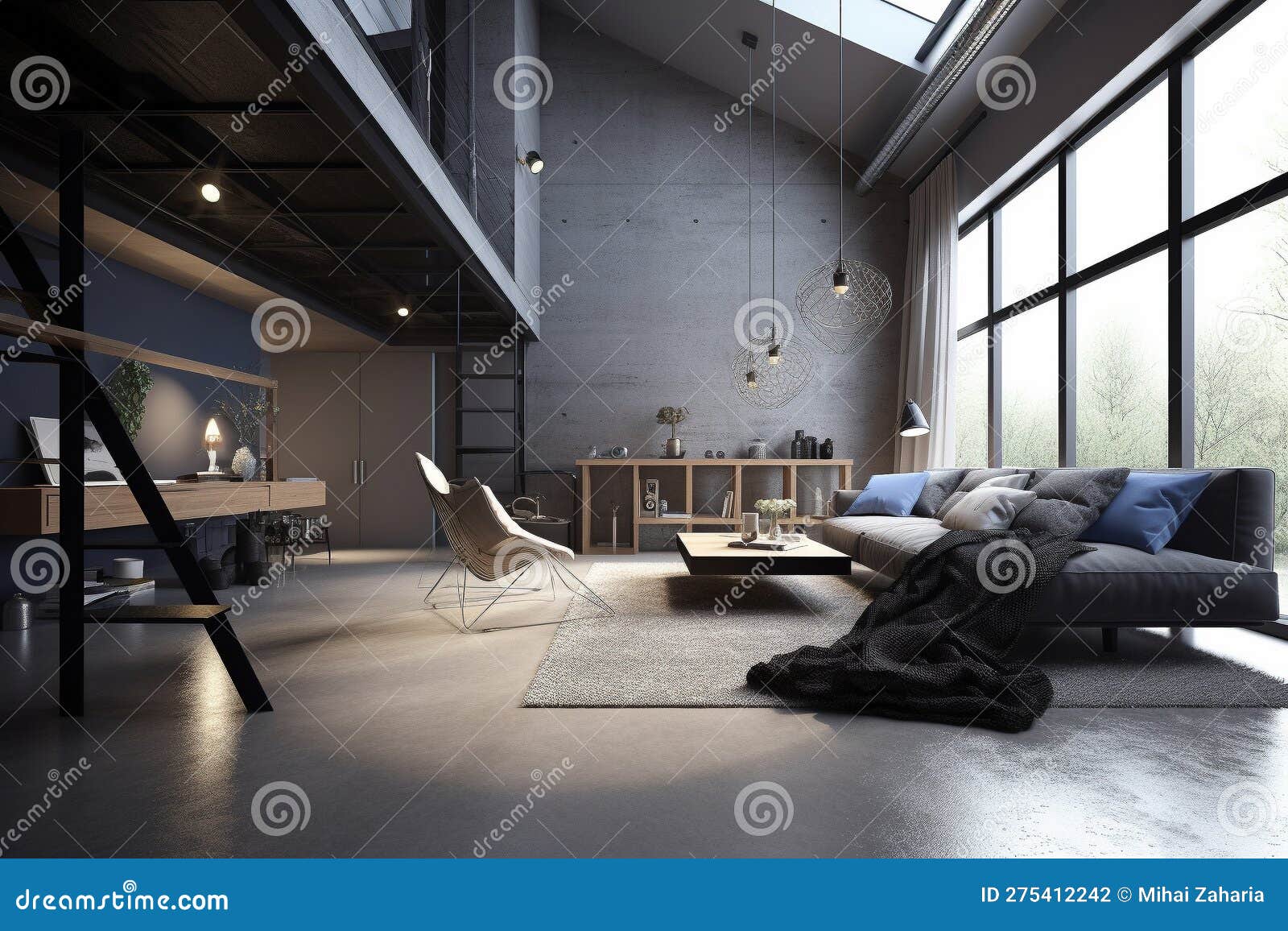 Modern Interior Design, a Big Loft Space. Generative AI Stock ...