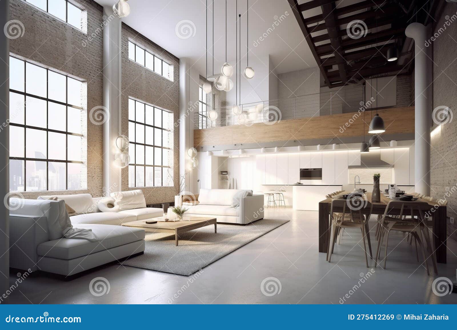 Modern Interior Design, a Big Loft Space. Generative AI Stock ...