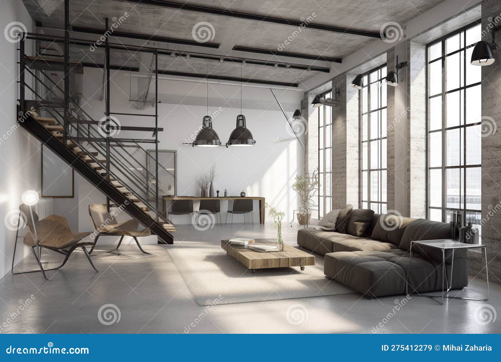 Modern Interior Design, a Big Loft Space. Generative AI Stock ...